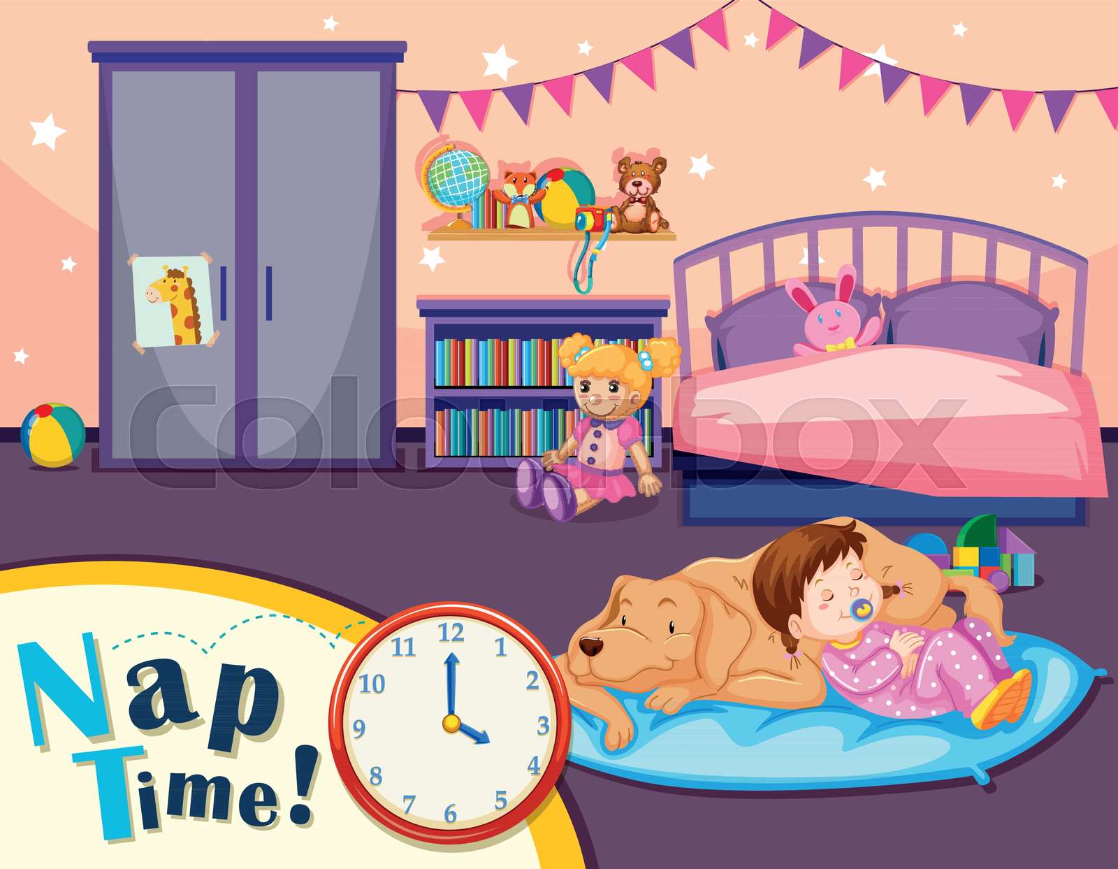Young girl nap time scene | Stock vector | Colourbox