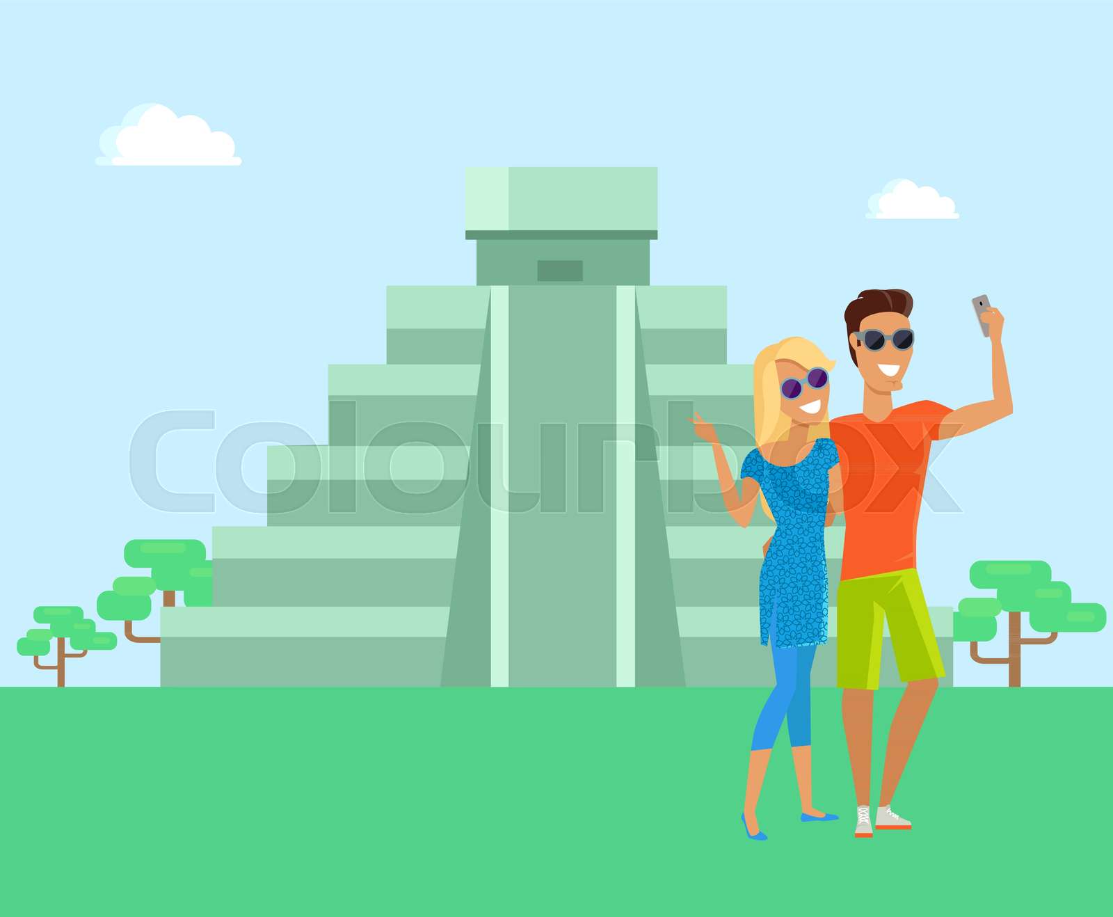 Maya Pyramid Man and Woman Vector Illustration | Stock vector | Colourbox