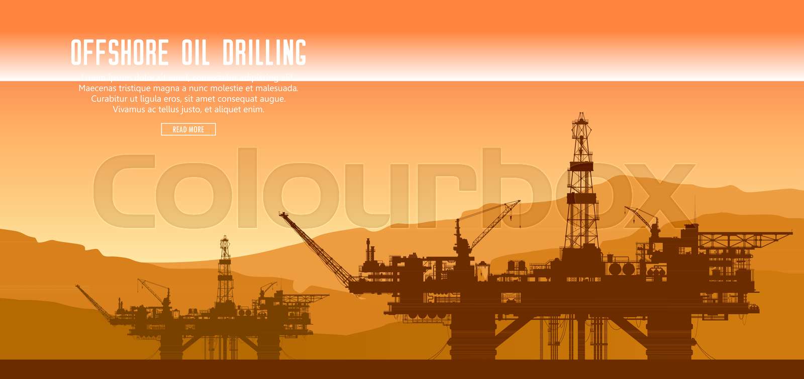 Offshore oil rigs at sunset | Stock vector | Colourbox