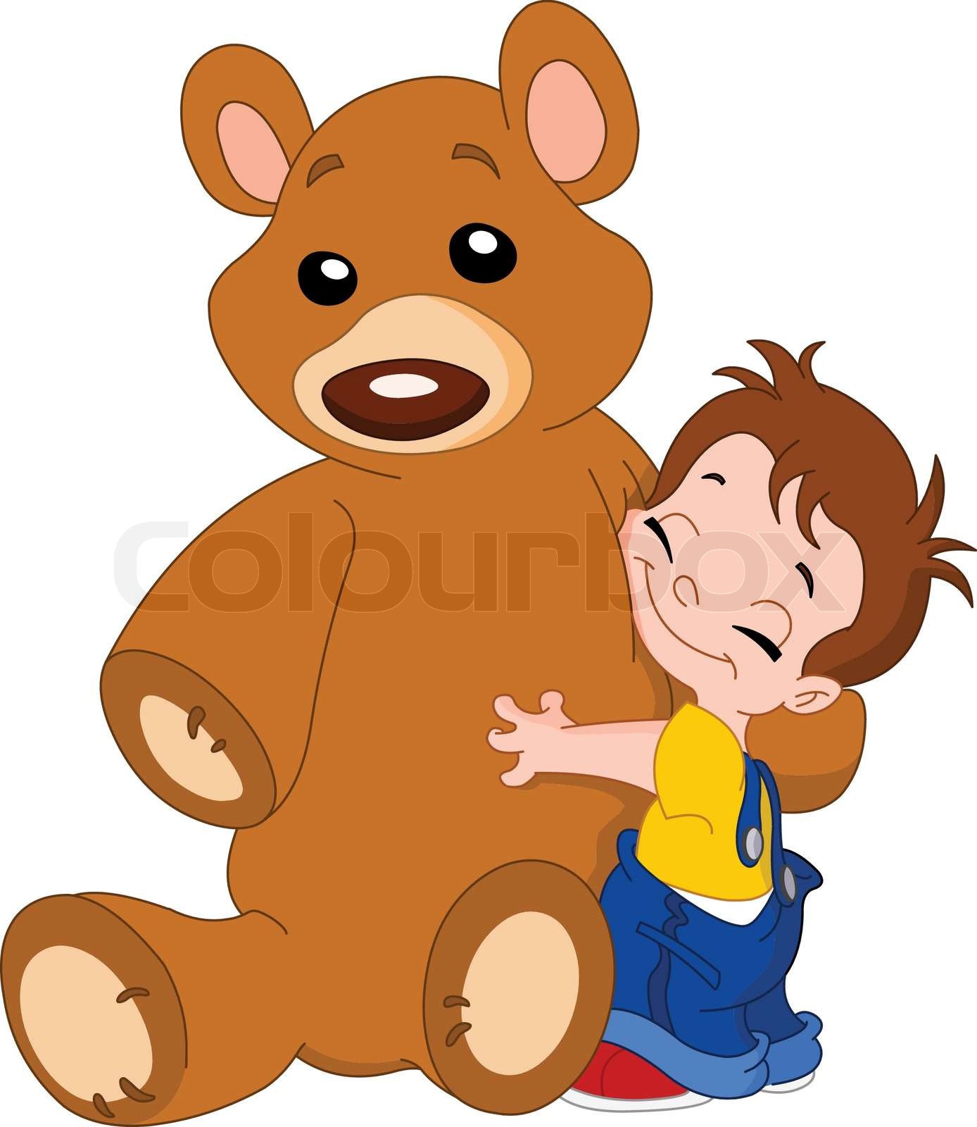 Cute kid hugging his big teddy bear | Stock vector | Colourbox