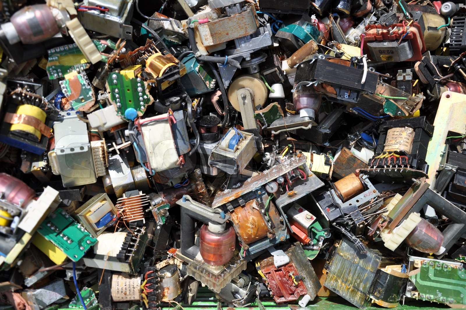 dump yard full of old damaged electronic components | Stock image ...