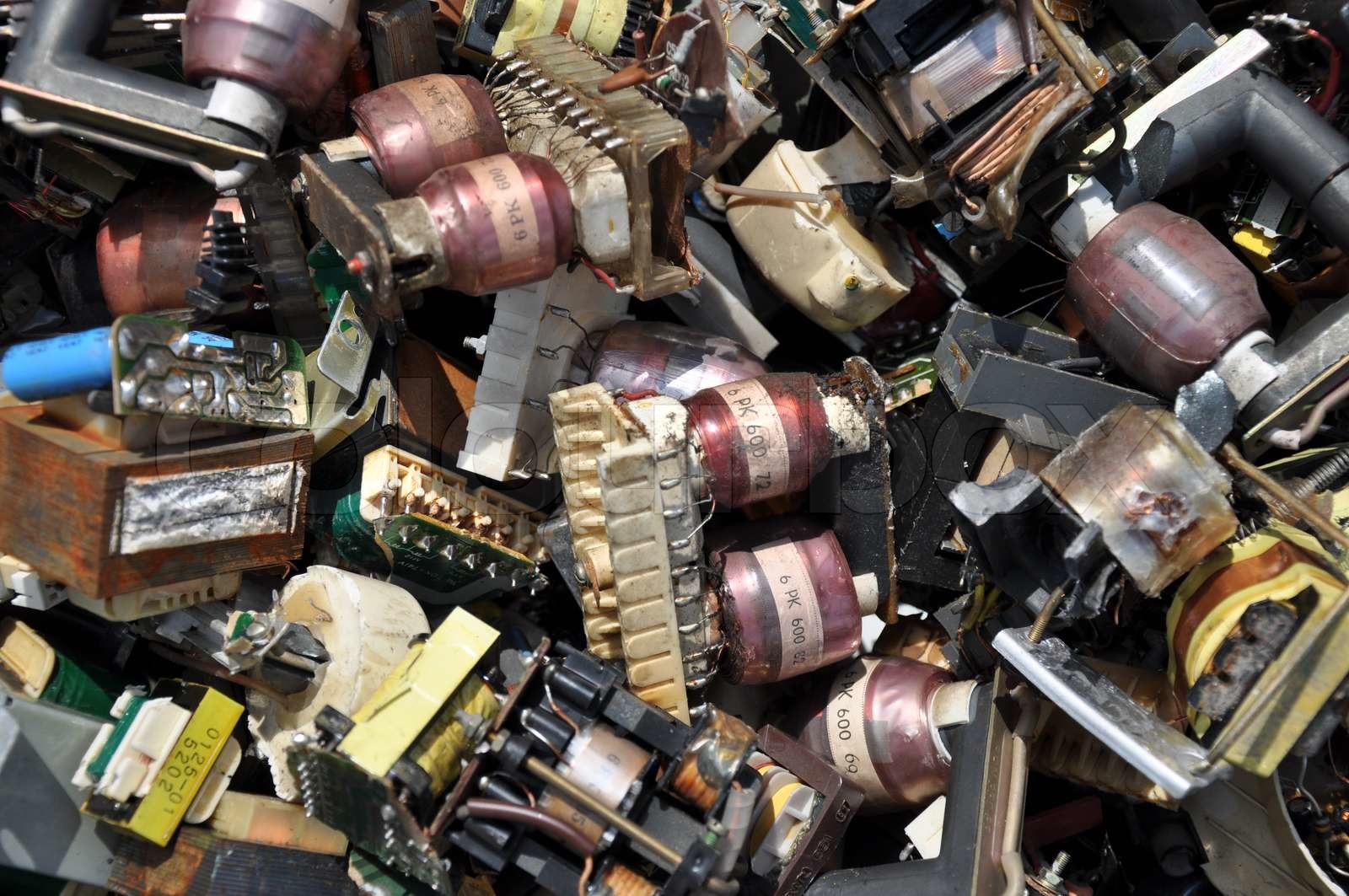 dump yard full of old damaged electronic components | Stock image ...