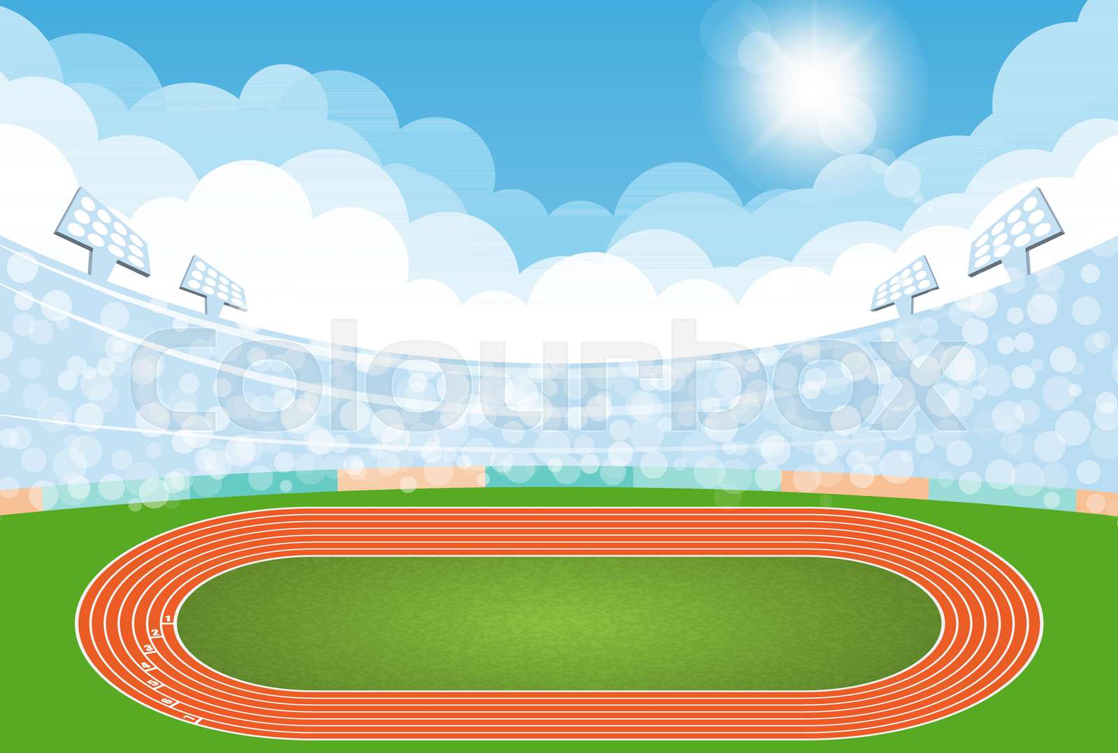 Running track arena field with day design. Vector illumination | Stock ...