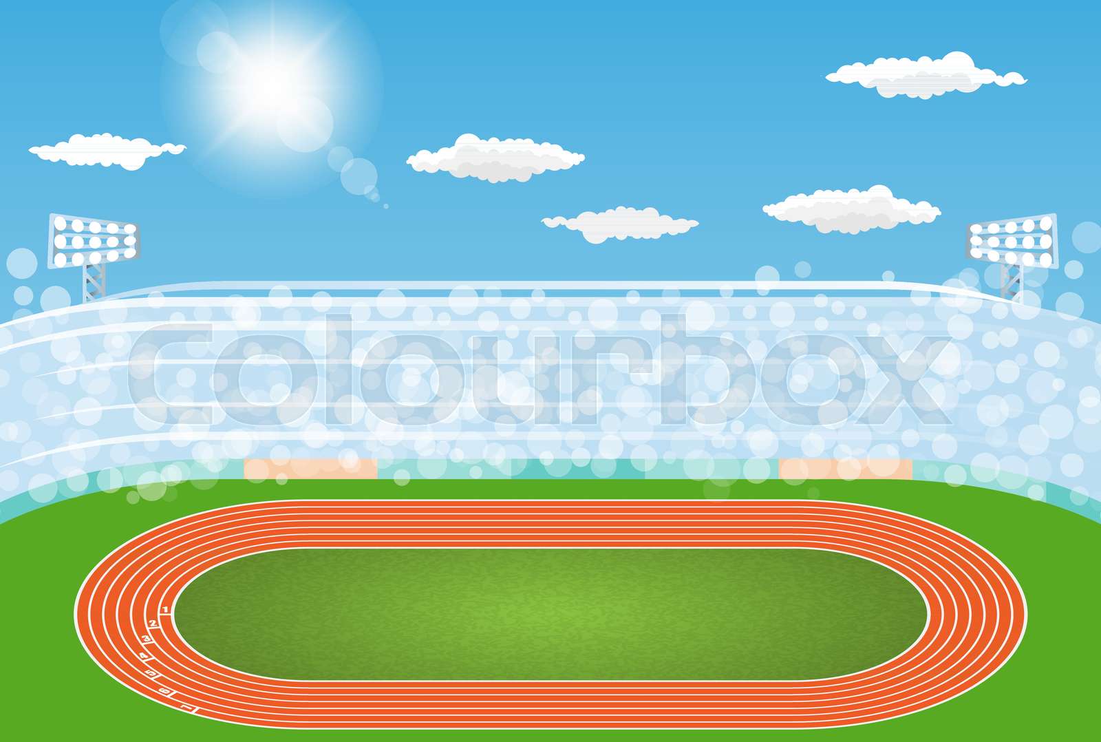 Running track arena field with day design. Vector illumination | Stock ...