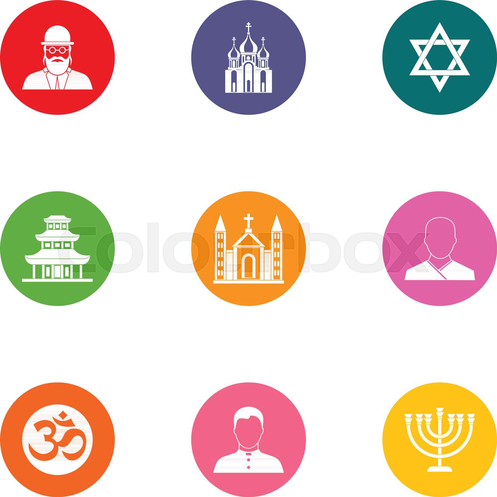 Religious zealot icons set, flat style | Stock vector | Colourbox