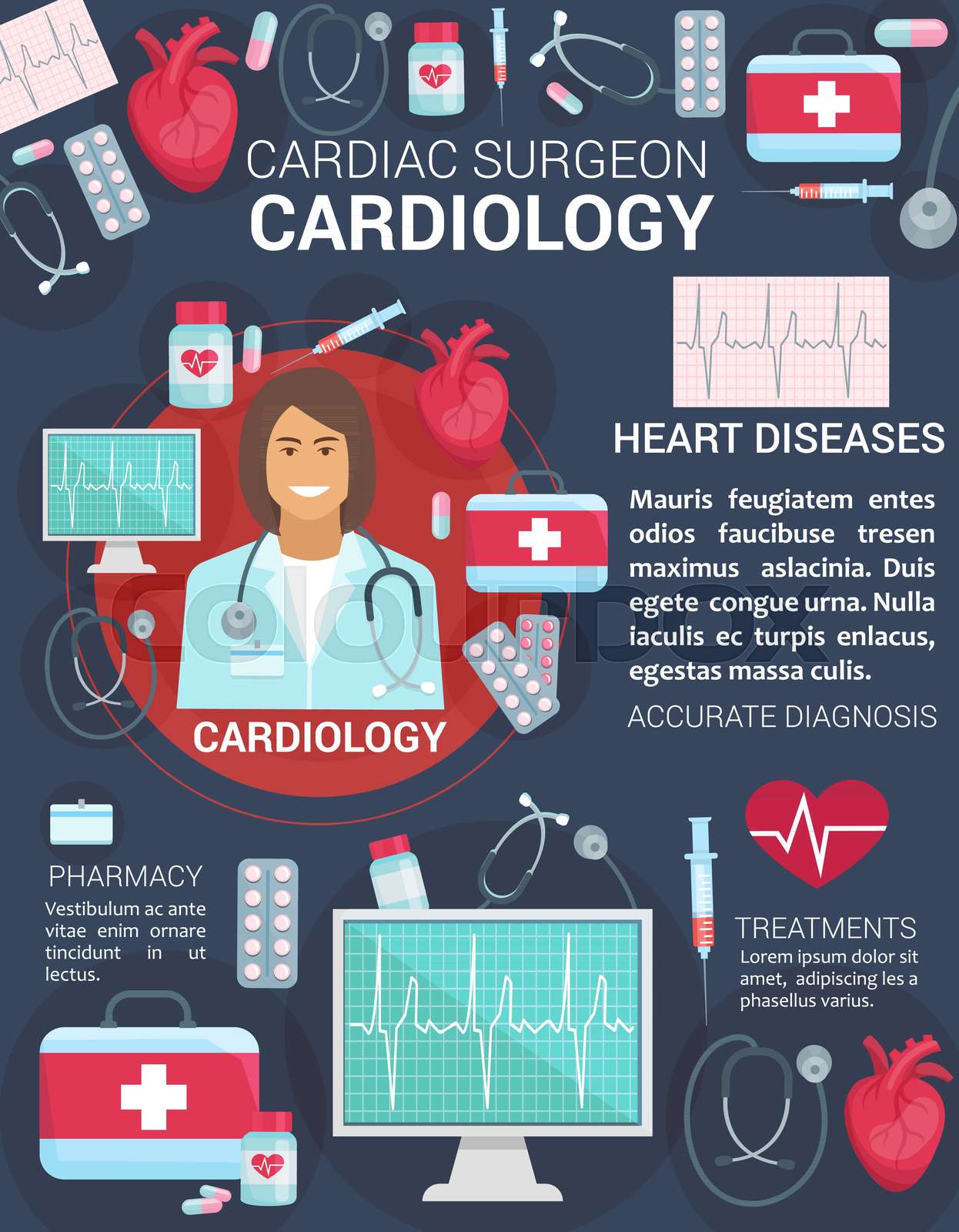 Cardiology heart health medicine doctor poster | Stock vector | Colourbox