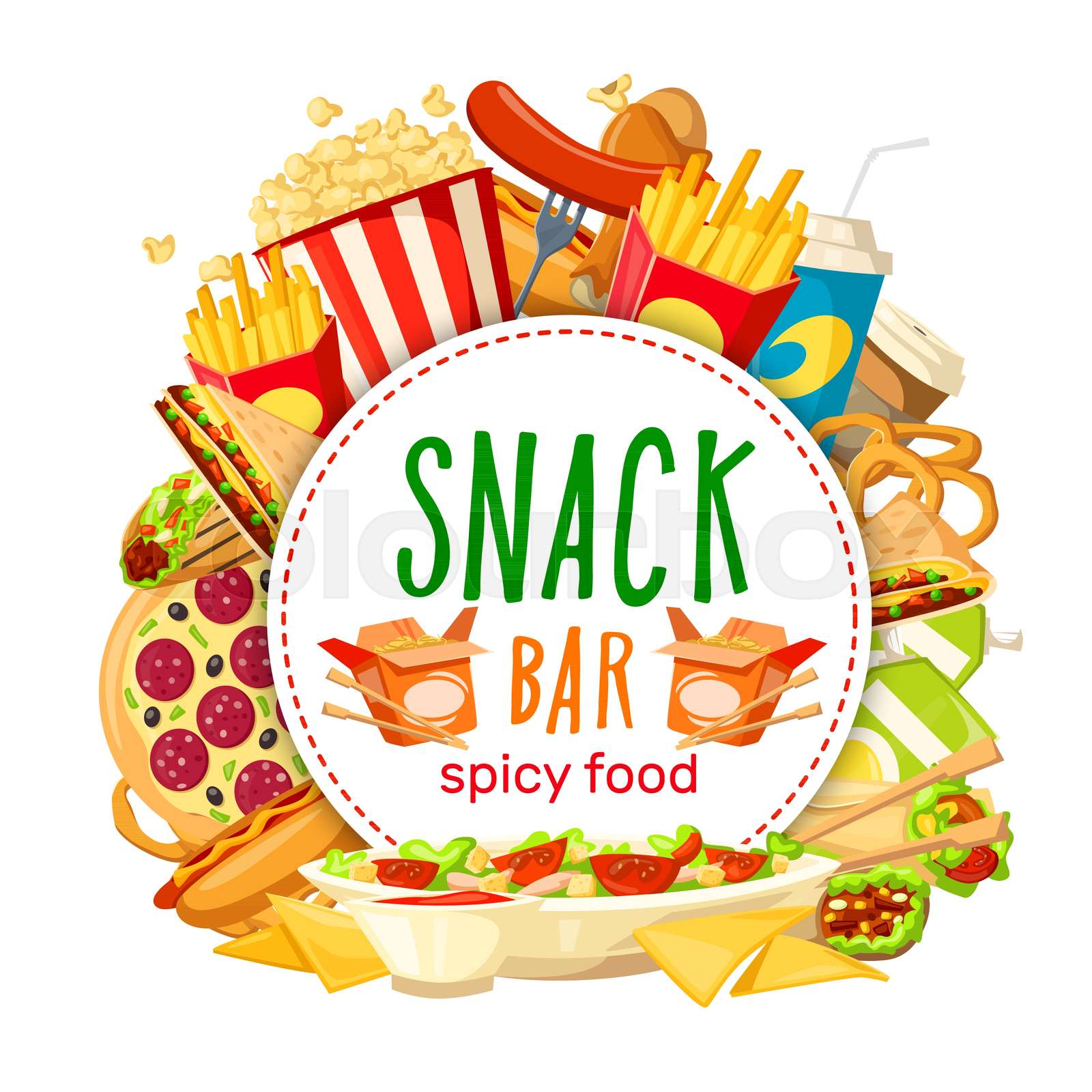 Fast food snack bar vector poster | Stock vector | Colourbox