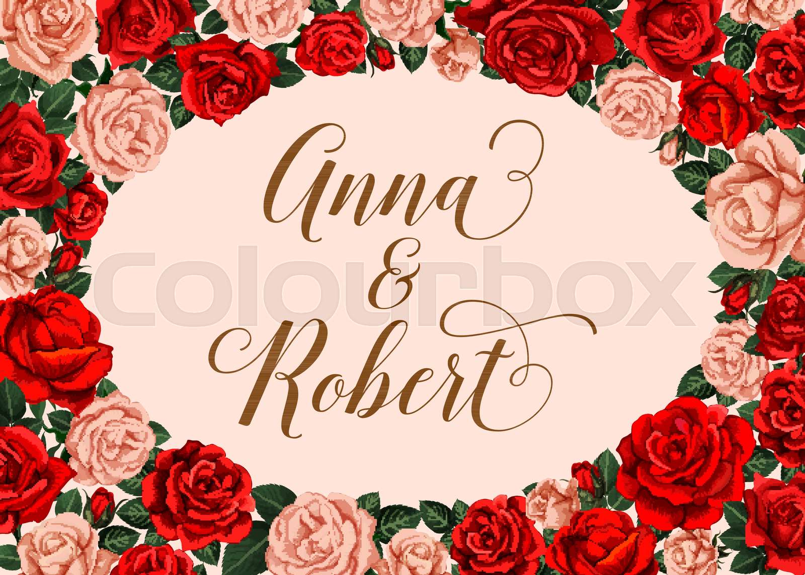 Wedding invitation with rose flower frame border | Stock vector | Colourbox