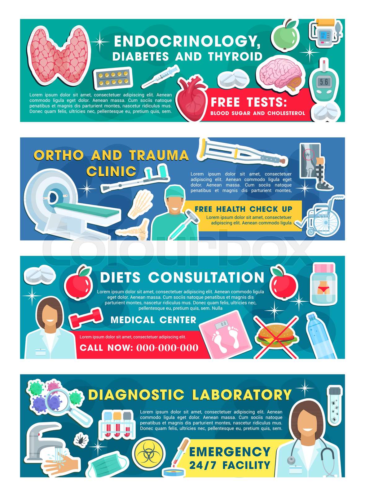 Medical clinic doctor with diagnostic tool banners | Stock vector ...