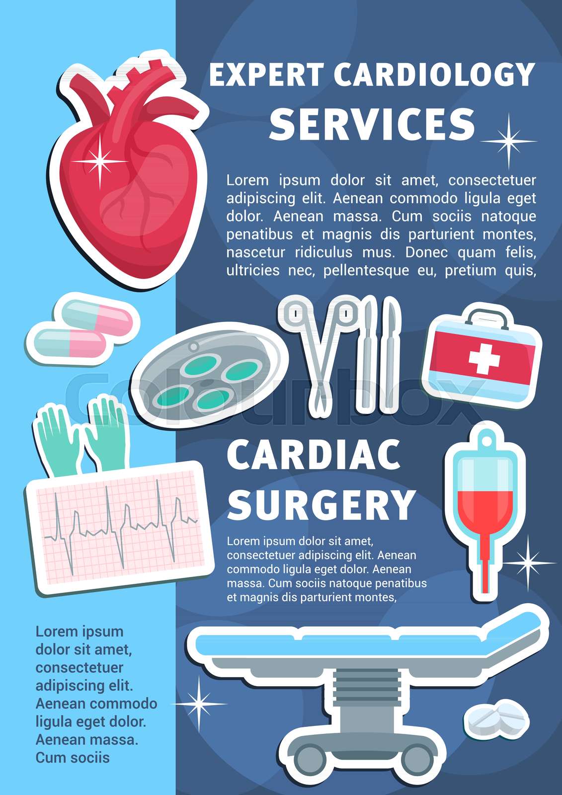 Vector poster of heart cardiology medicine items | Stock vector | Colourbox