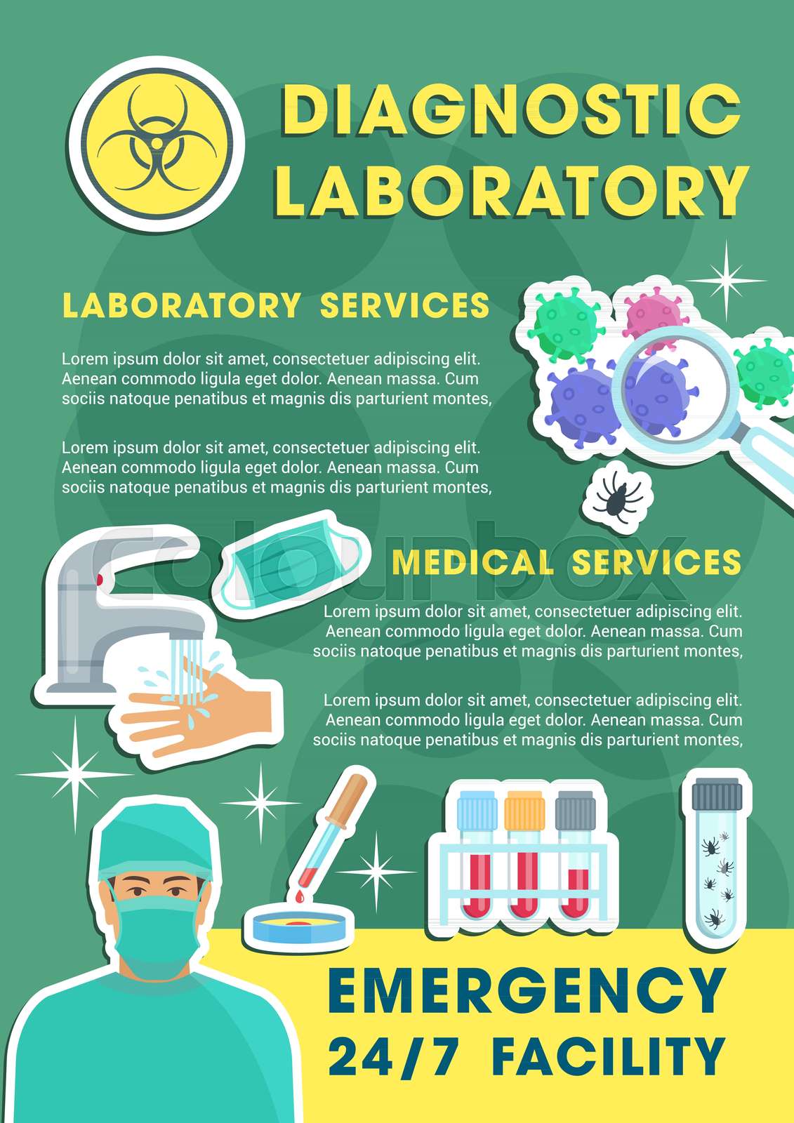 Diagnostic laboratory poster with lab equipments | Stock vector | Colourbox