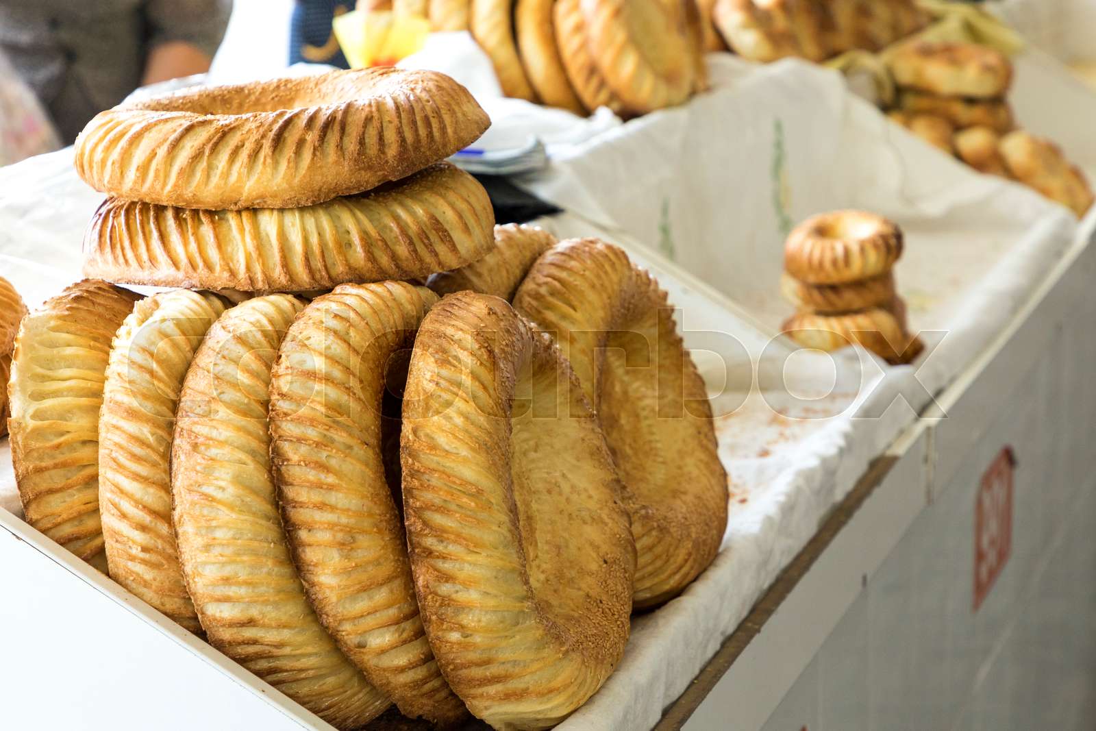 Traditional uzbekistan bread lavash at local bazaar, is a soft flat ...