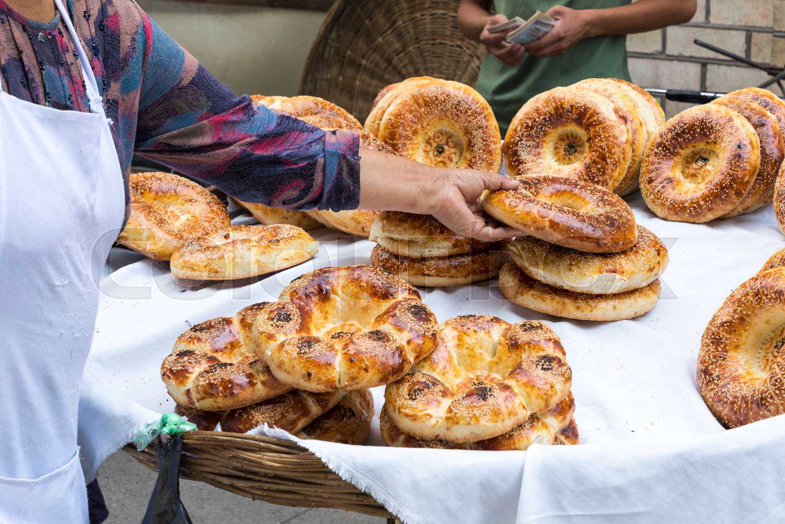 Traditional uzbekistan bread lavash at local bazaar, is a soft flat ...