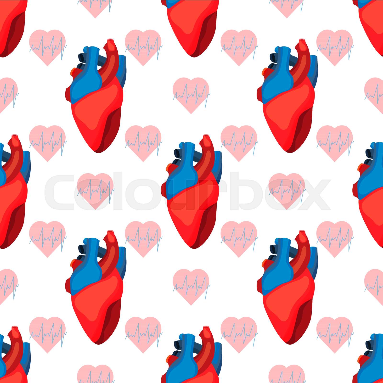 Human heart seamless pattern in cartoon style. | Stock vector | Colourbox