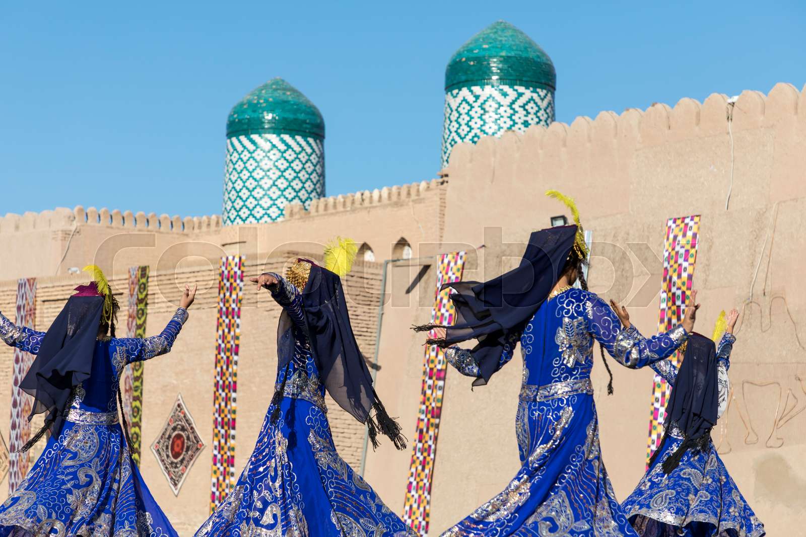 Folk dancers performs traditional dance at local festivals in Khiva ...