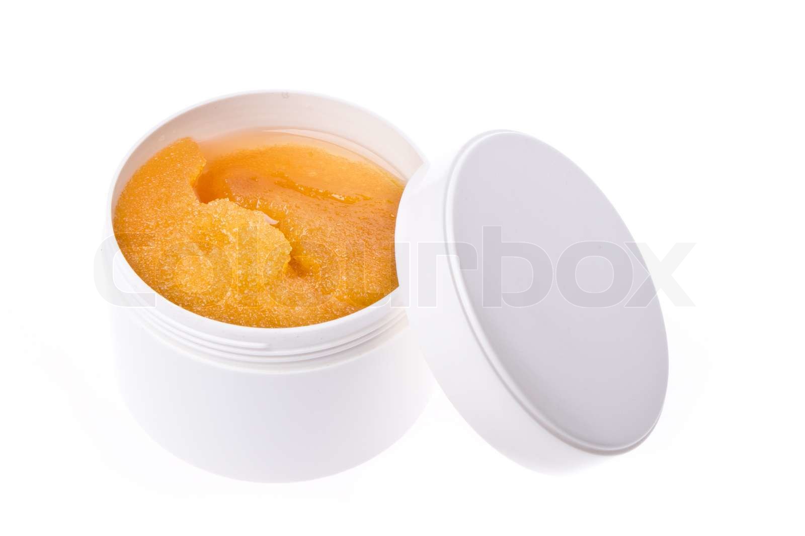 honning body scrub i container isoleret på hvid baggrund | Stock foto ...