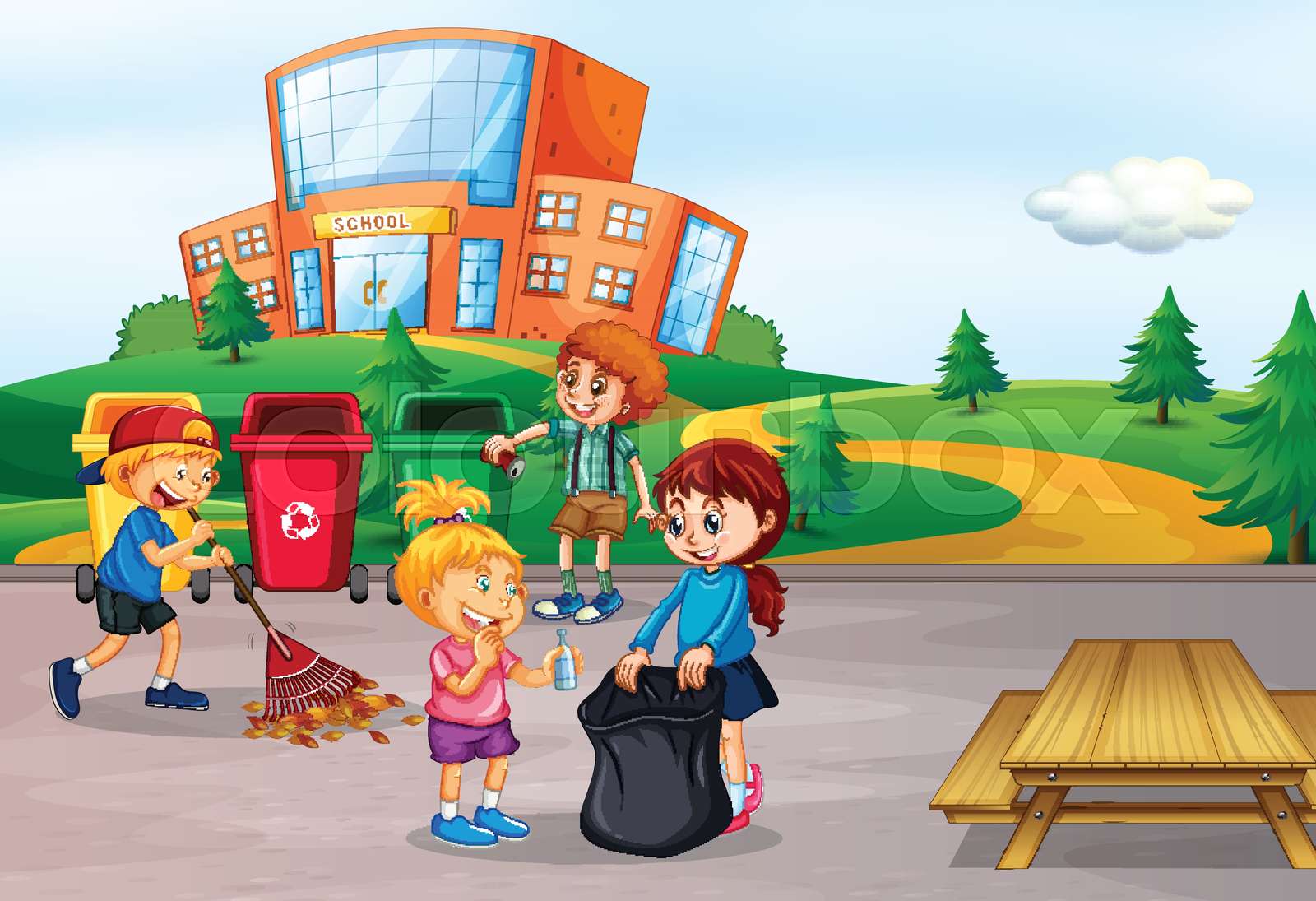 Student cleaning school area | Stock vector | Colourbox