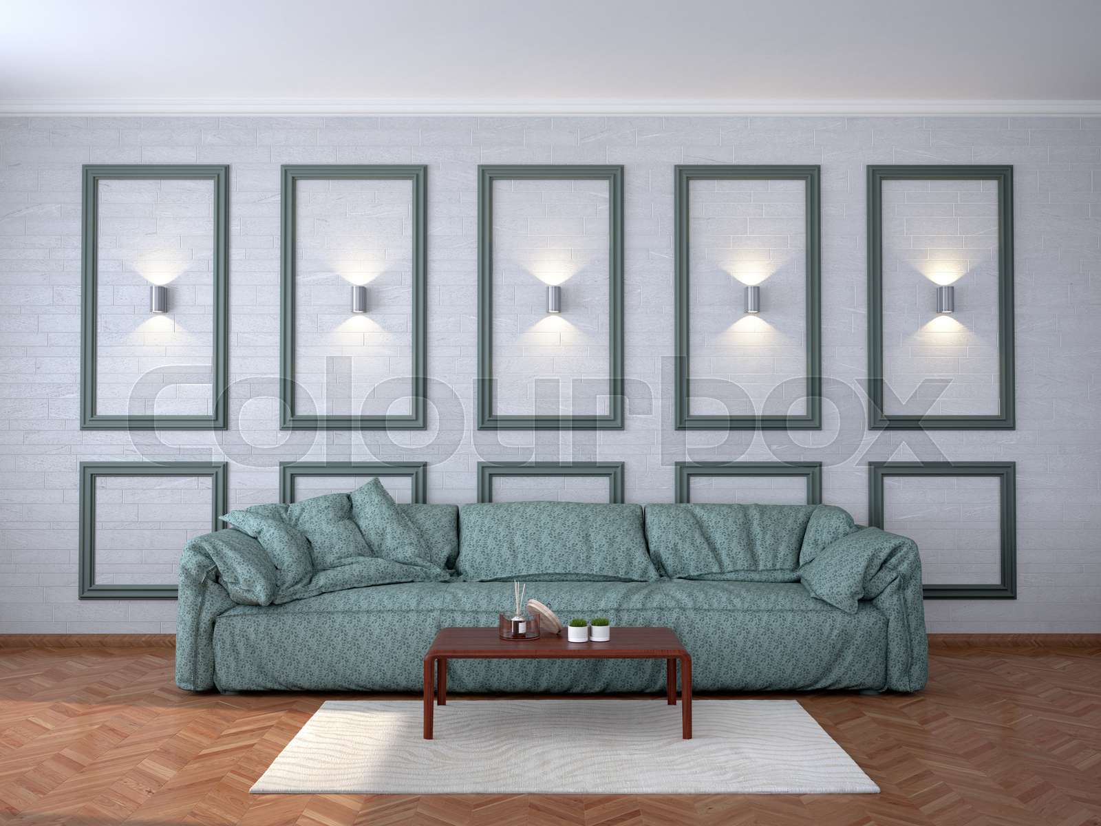 Interior design of the room with frames on the wall. | Stock image ...