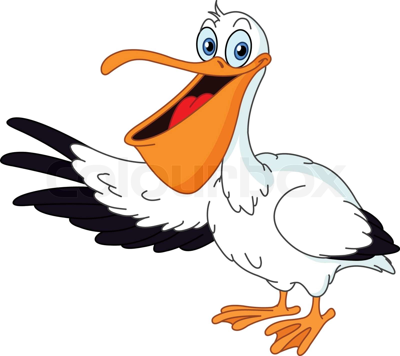 Cartoon pelican presenting with his wing | Stock vector | Colourbox