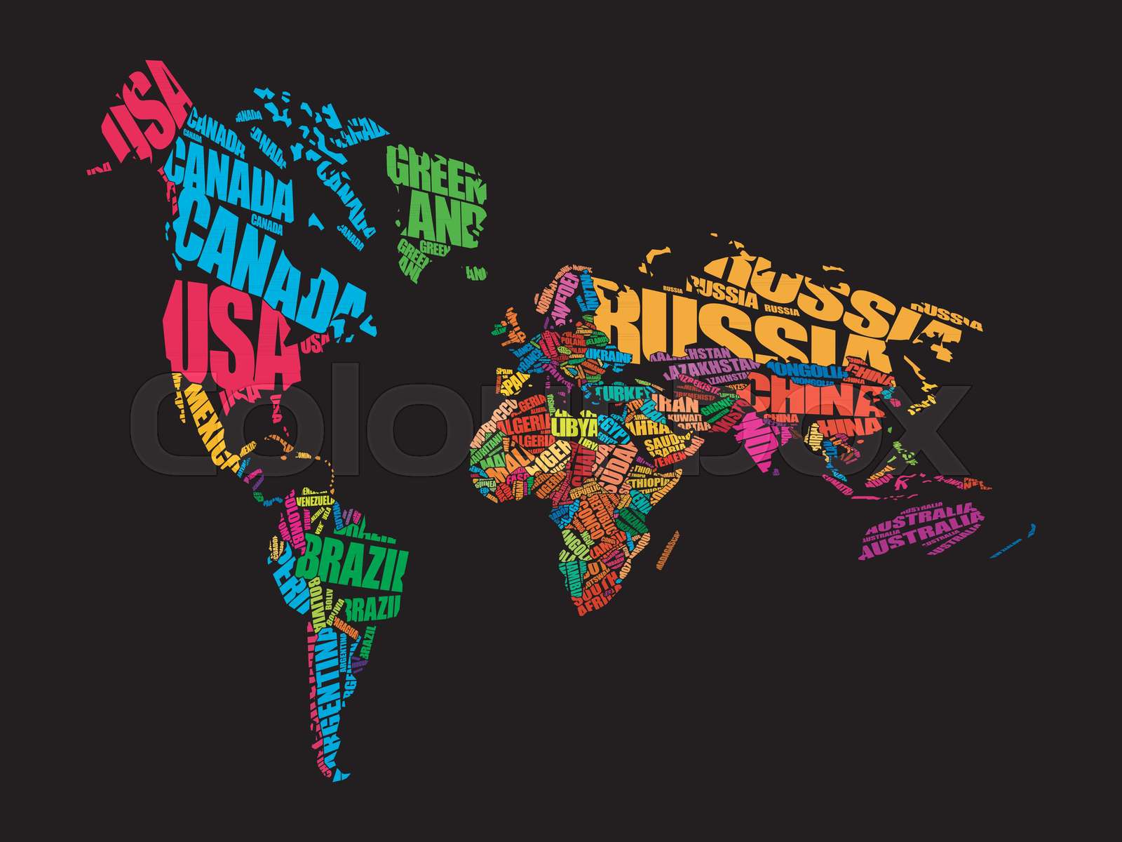 World Map in Typography word cloud | Stock vector | Colourbox