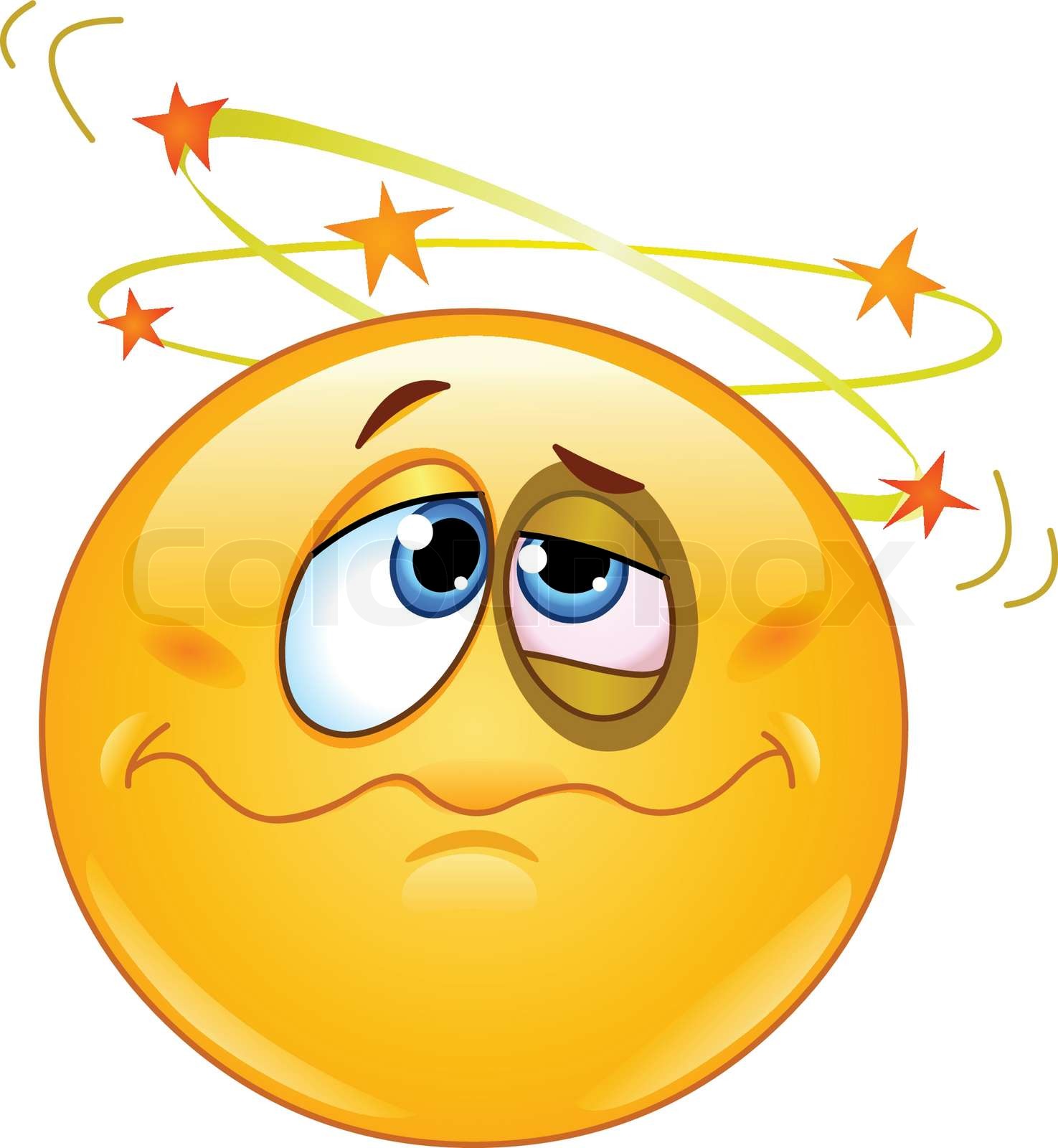 Beaten up emoticon seeing stars above his head | Stock vector | Colourbox