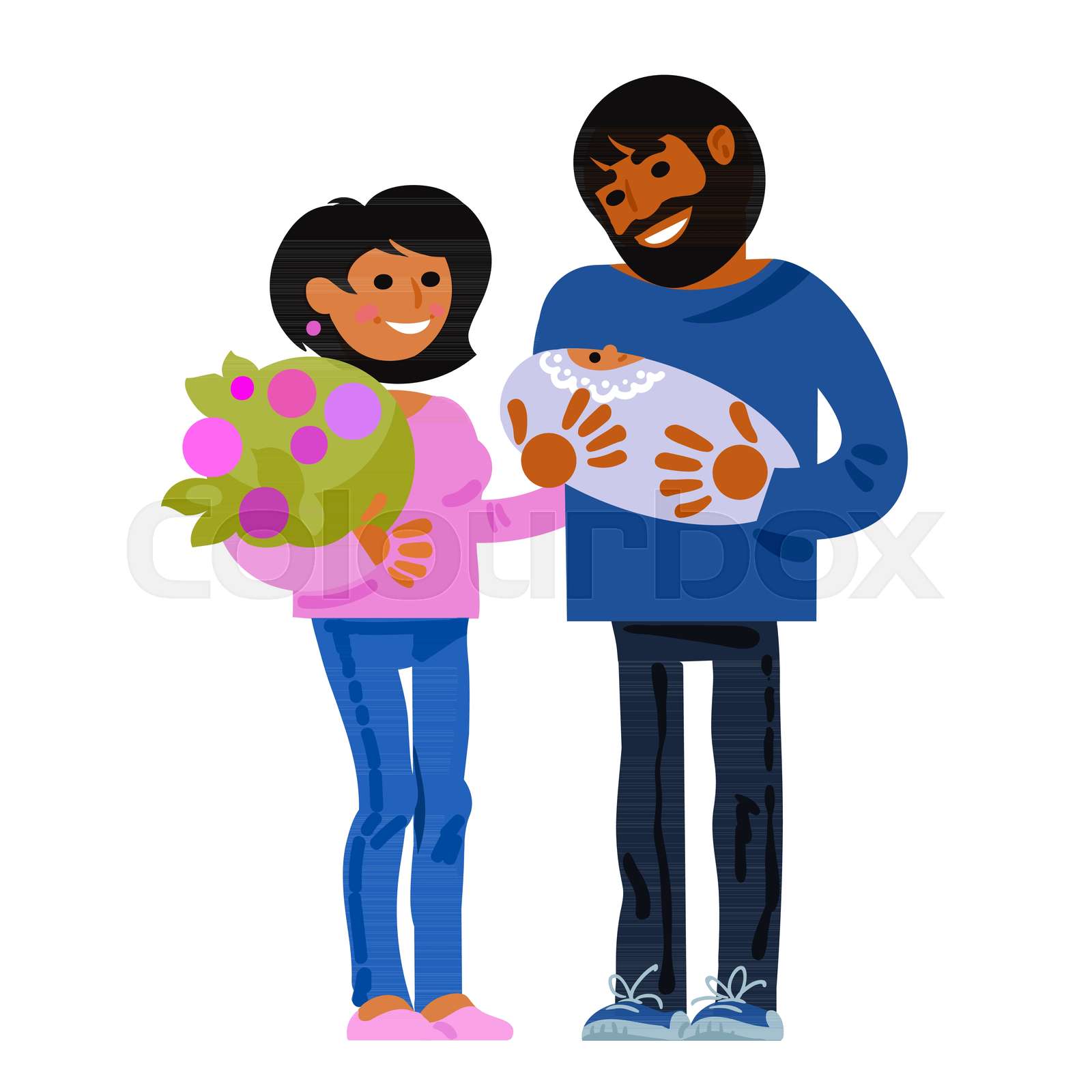 Family. Happy young parents with new born baby. Child birth concept ...