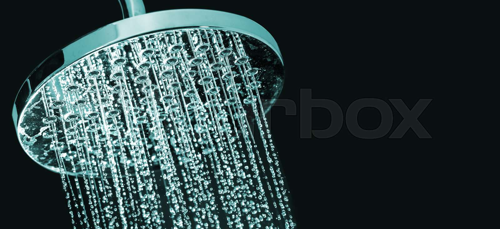 Close up of Water flowing from shower in the bathroom interior | Stock ...