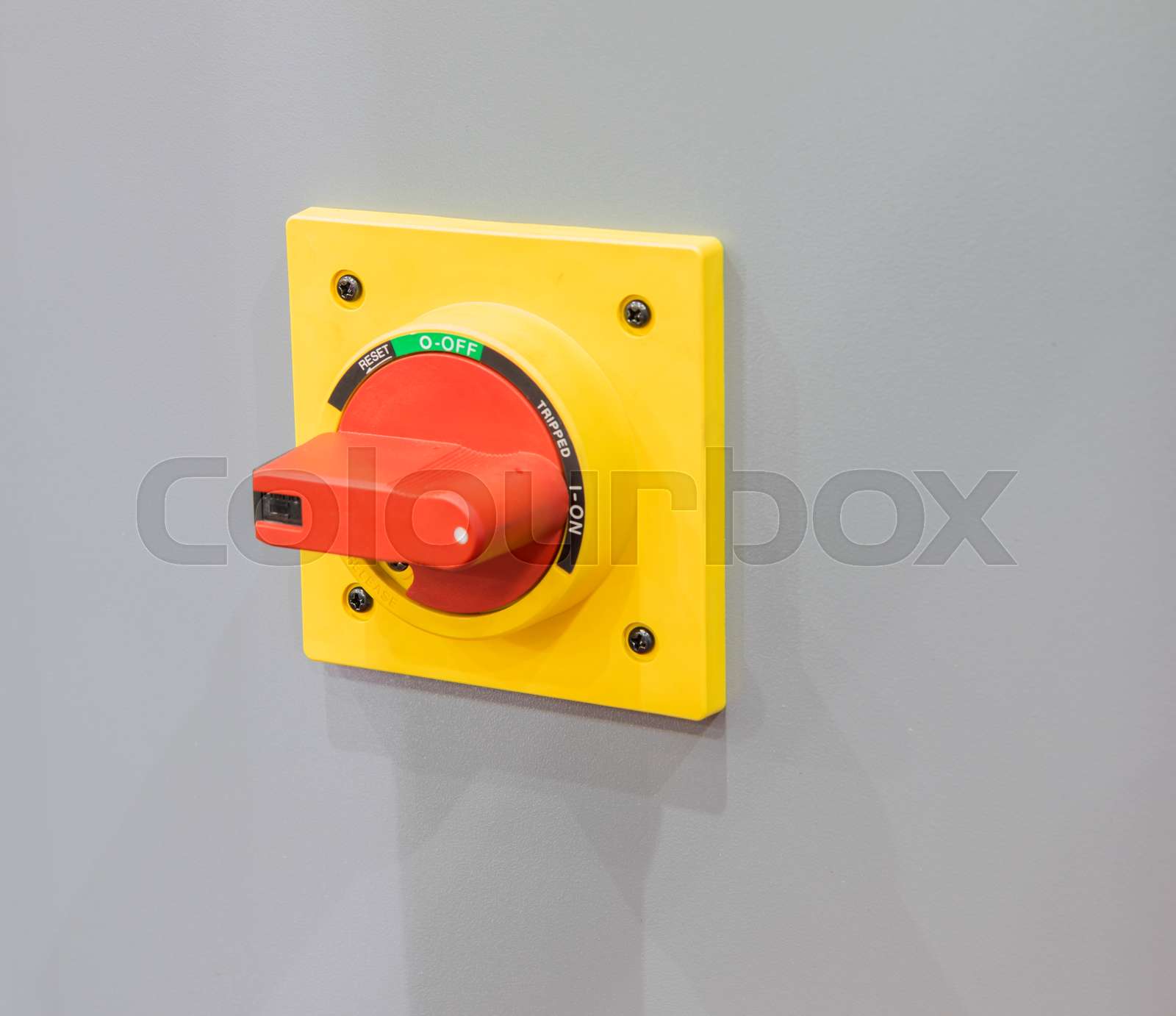 Close up red high voltage switch | Stock image | Colourbox