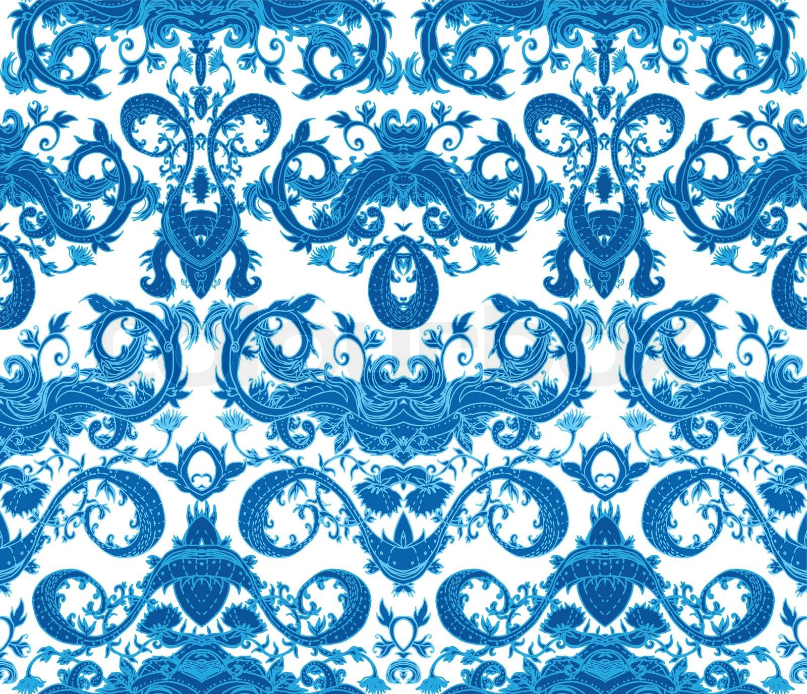 Seamless blue and white flowers vector pattern | Stock vector | Colourbox