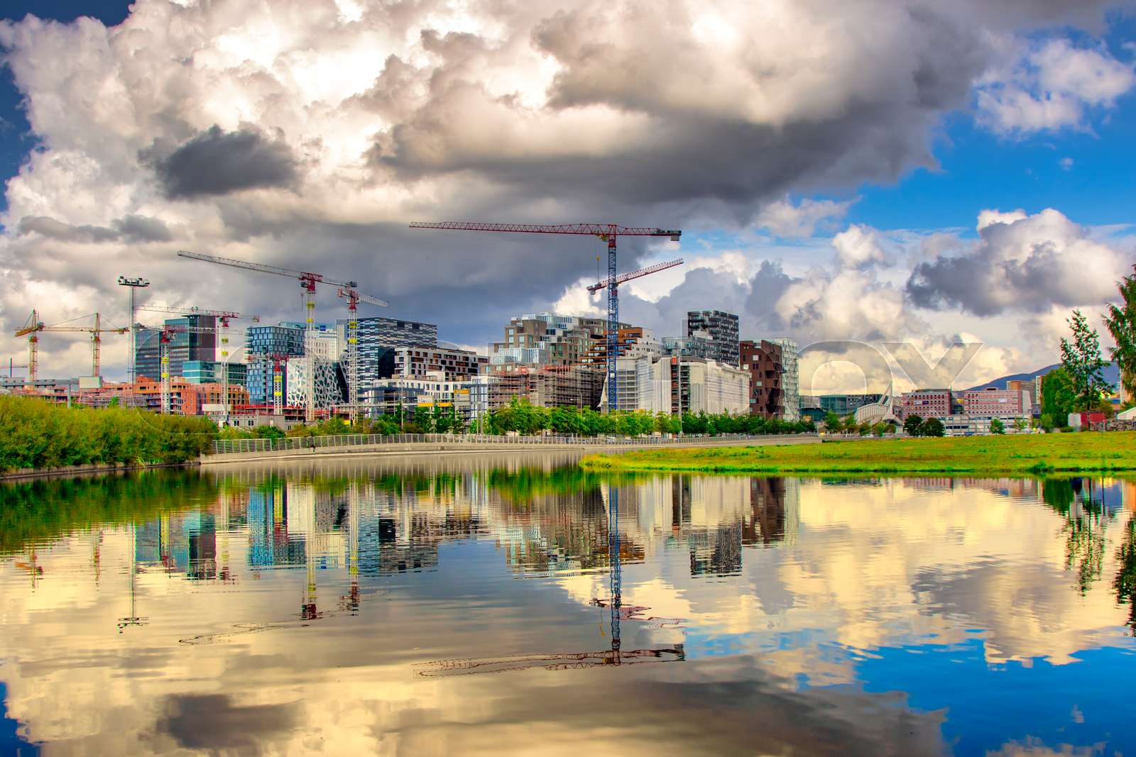 Oslo Skyline - Norway - Bjørvika Barcode on a crispy cloudy day in ...