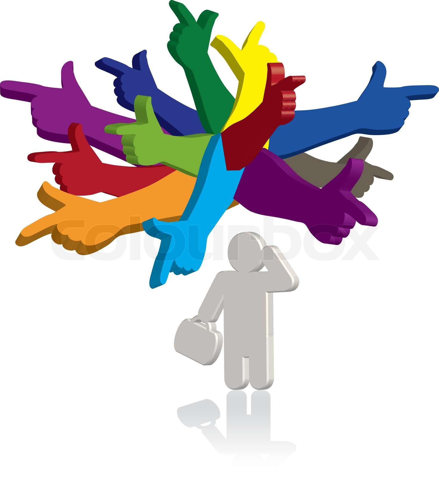 Manden tænker med farve hænder , der peger i forskellige retninger ...