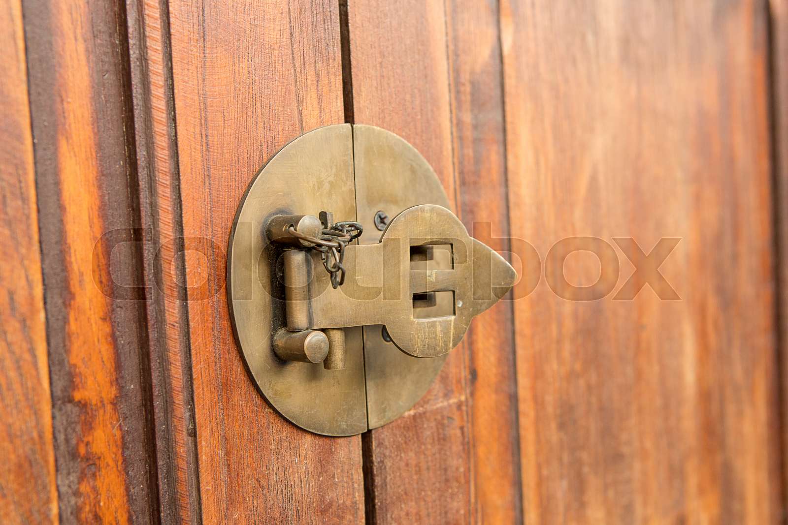 Asian old wooden door locks and wooden latch | Stock image | Colourbox