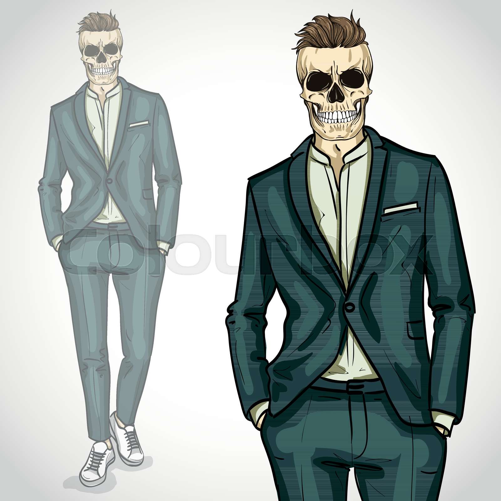 Vector man with skull with hairstyle, wearing suit | Stock vector ...