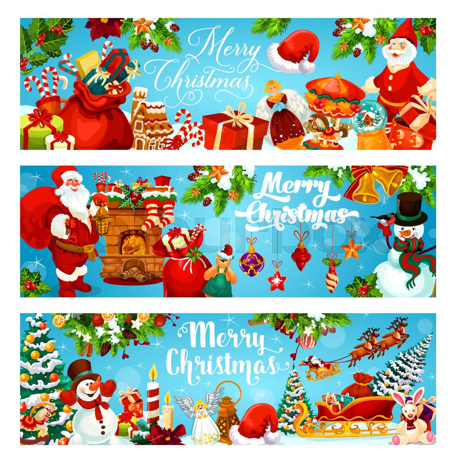 Christmas tree, gifts and Santa banners | Stock vector | Colourbox