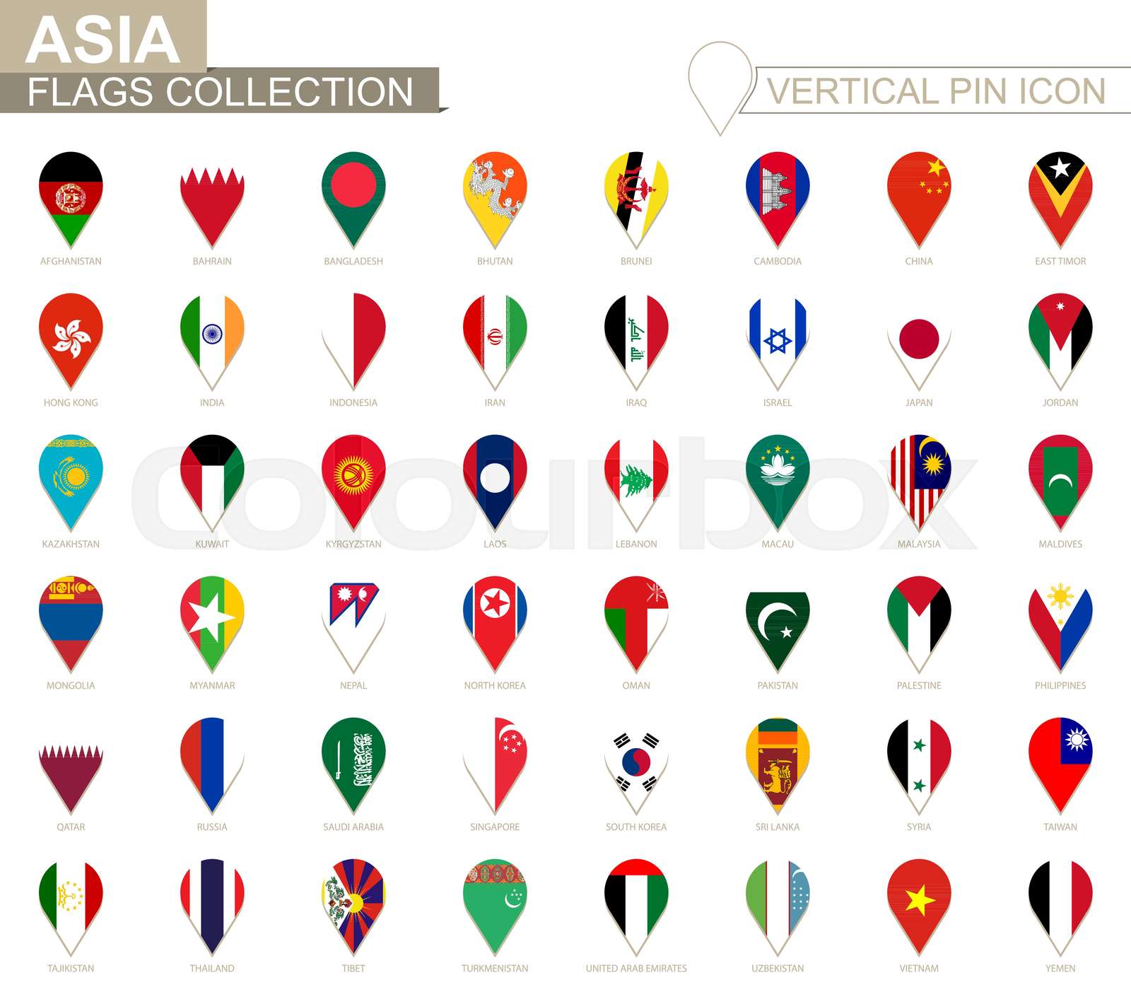 Vertical pin icon, Asia flag collection. | Stock vector | Colourbox