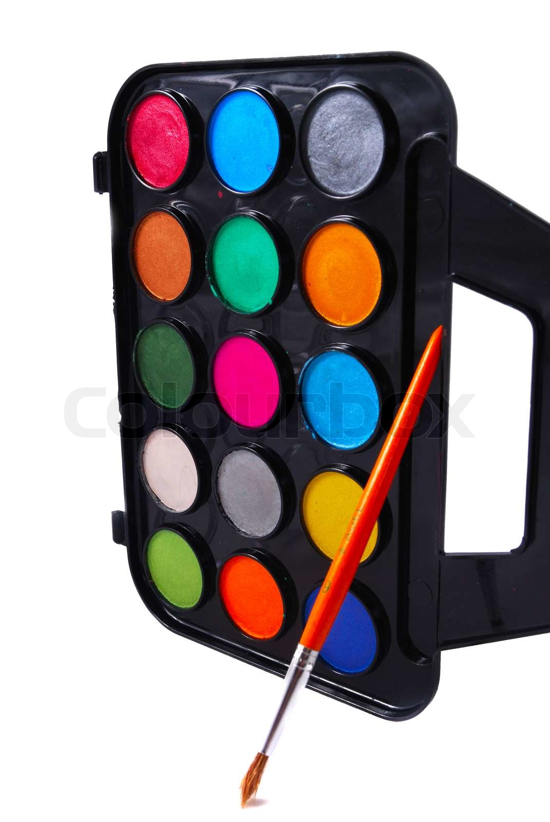 Set of watercolor paints in a box | Stock image | Colourbox