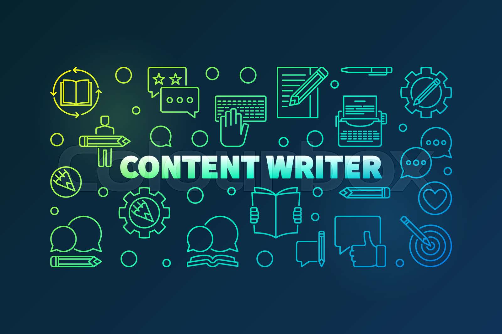 Content writer vector colored line horizontal illustration | Stock ...