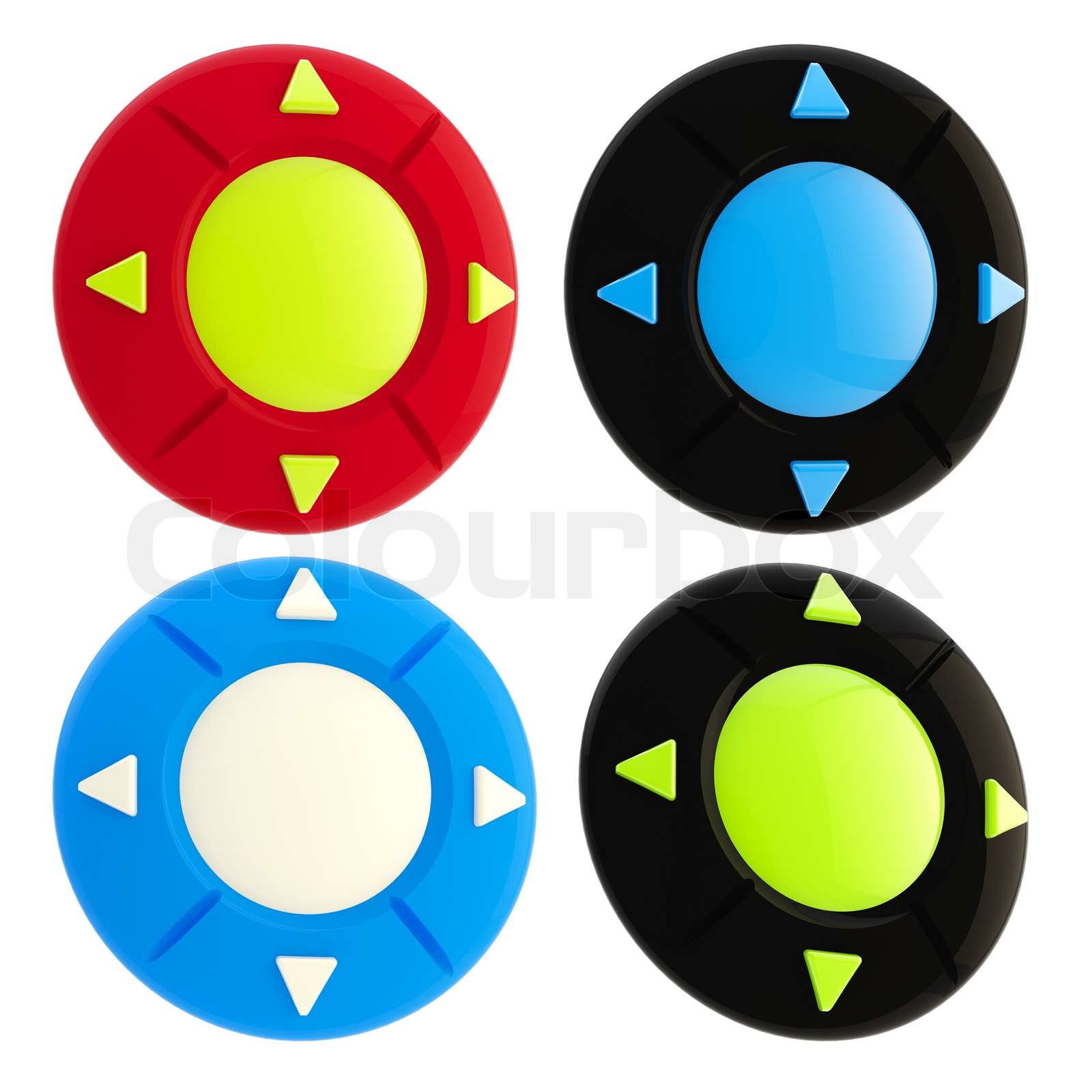 Set of four joystick direction and menu glossy buttons isolated on ...