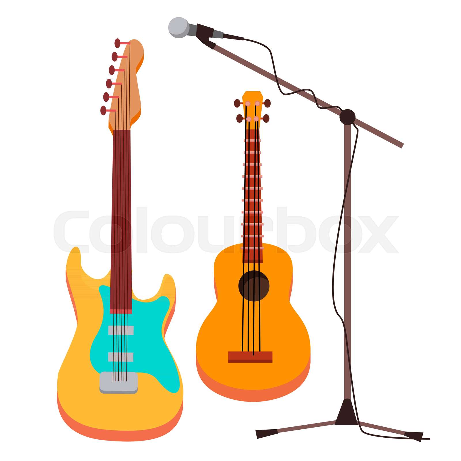 Guitar Vector. Electric, Classic. Microphone With Stand. String Musical ...