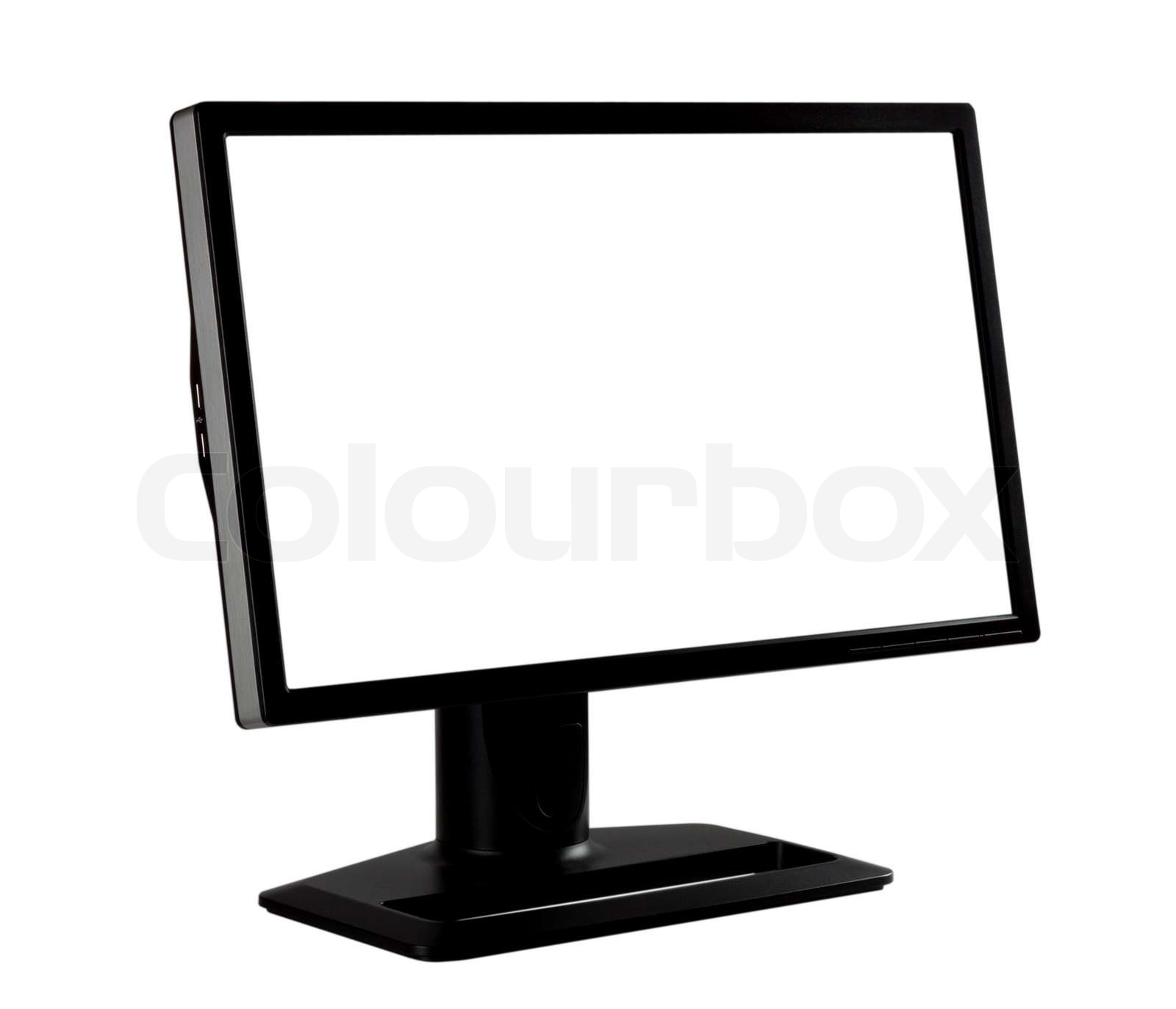 Black computer monitor stands at an angle isolated on white | Stock ...