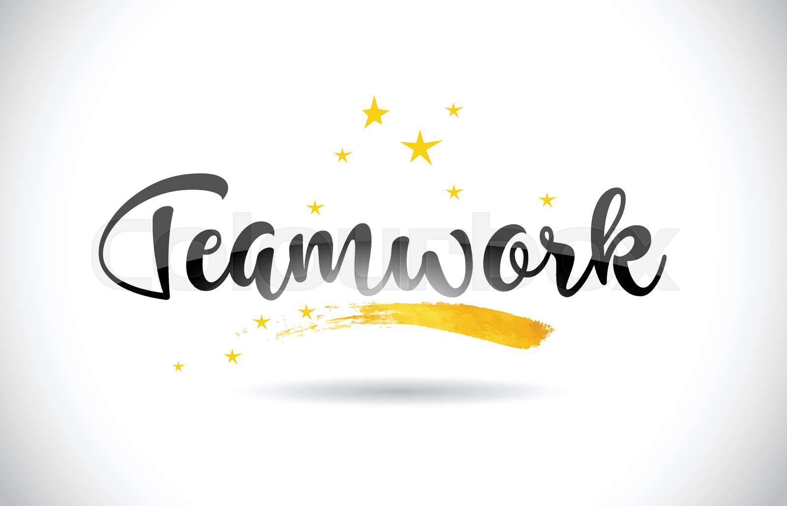 Teamwork Word Vector Text with Golden Stars Trail and Handwritten ...