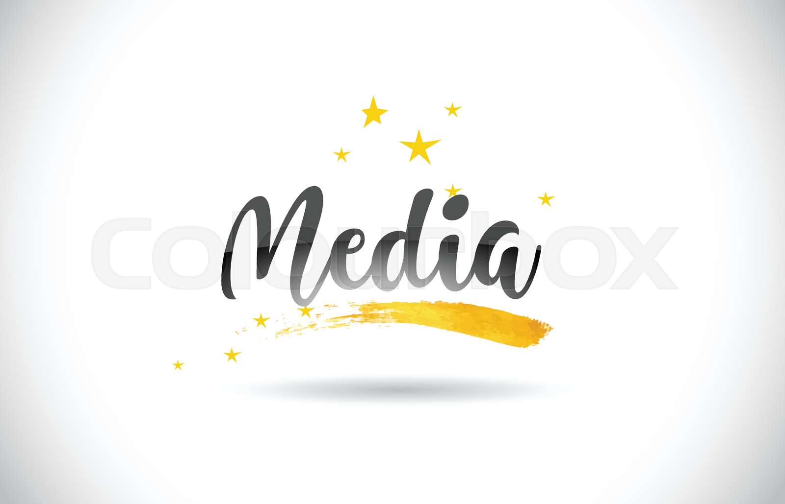 Media Word Vector Text with Golden Stars Trail and Handwritten Curved ...