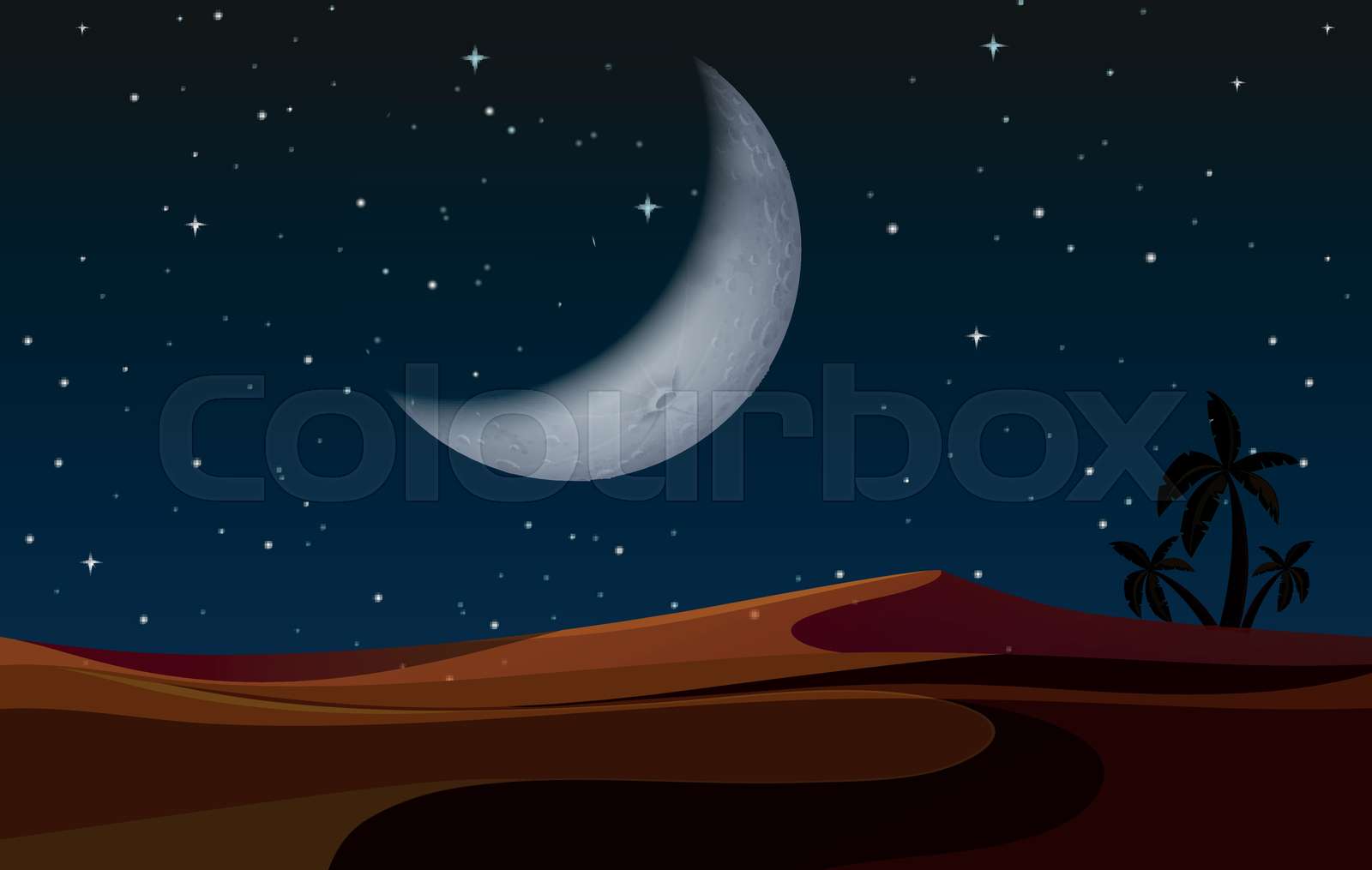 A desert landscape at night | Stock vector | Colourbox