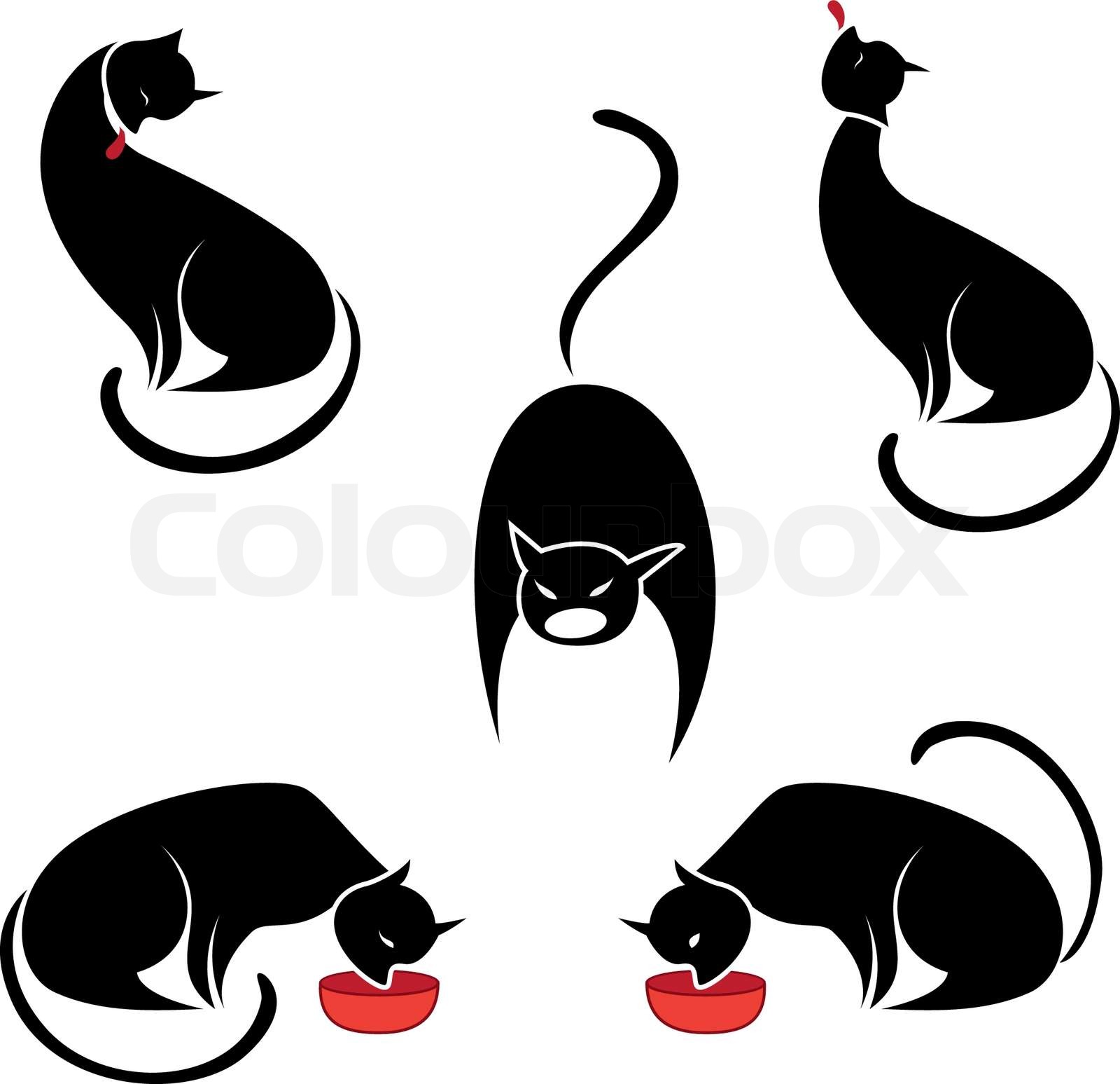 Big sæt af den sorte katte Illustration på hvid baggrund | Stock vektor ...