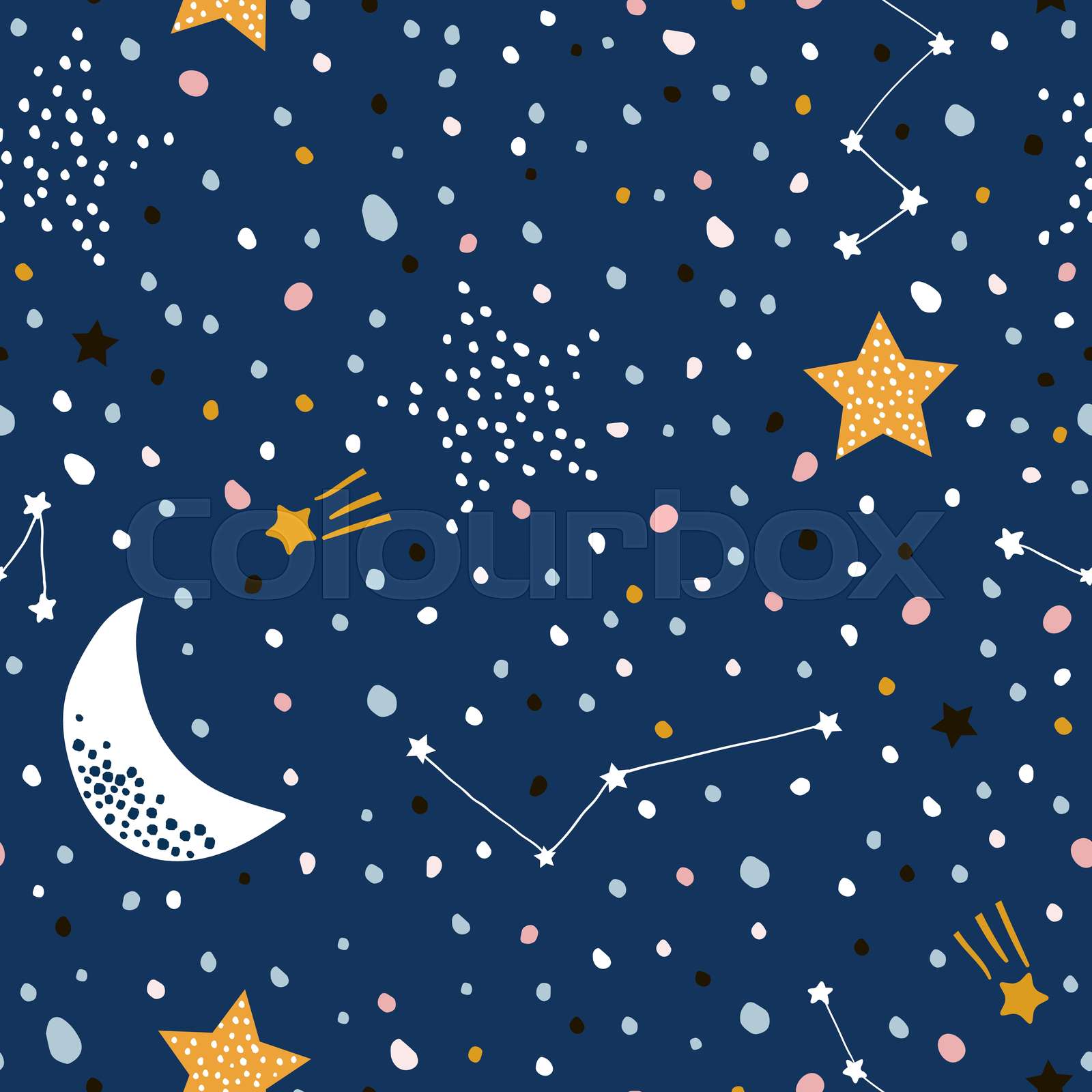 Seamless childish pattern with night starry sky. Creative kids texture ...