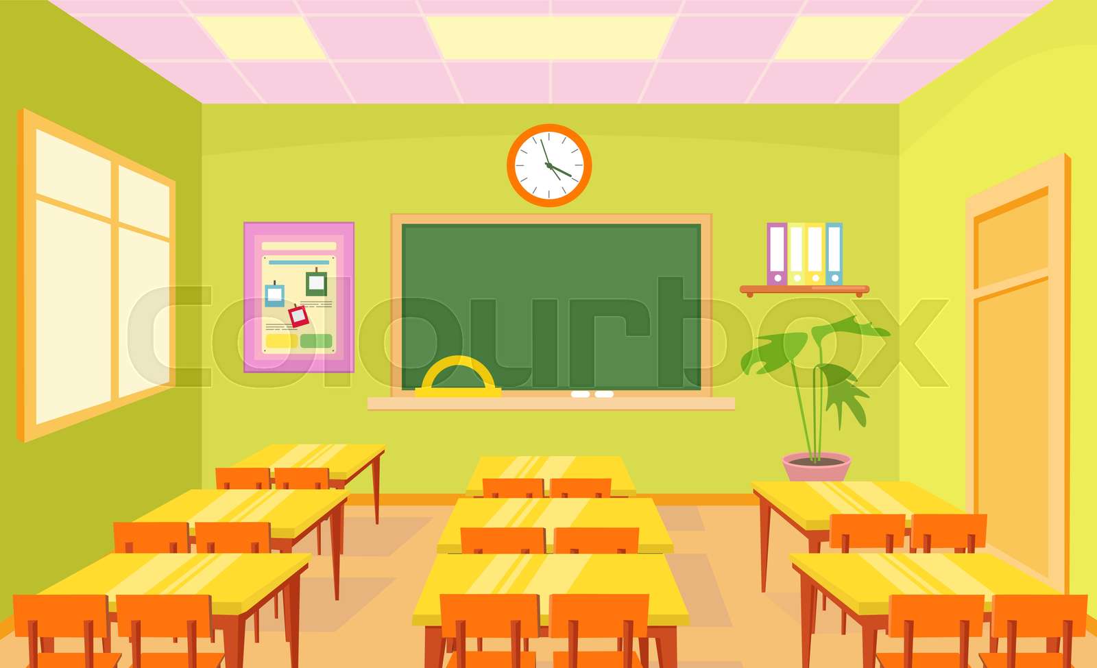 Empty Cartoon Classroom