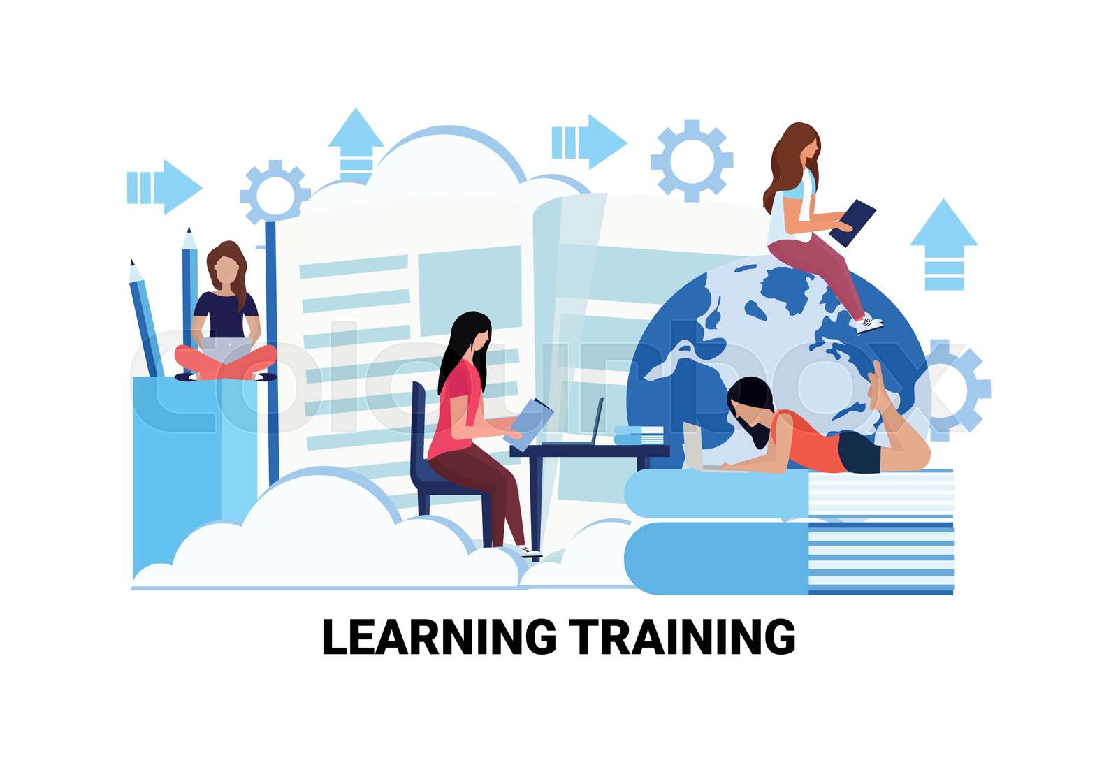 students using gadgets online global education e-learning training ...