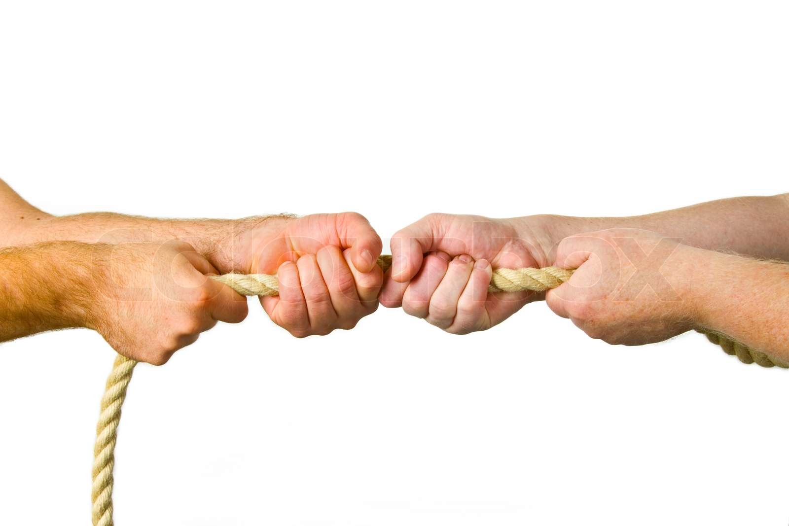 Hands pull a rope-isolated white background | Stock image | Colourbox