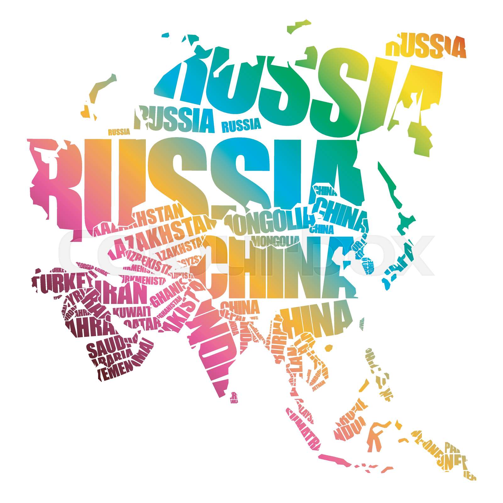 Asia Map in Typography word cloud | Stock vector | Colourbox