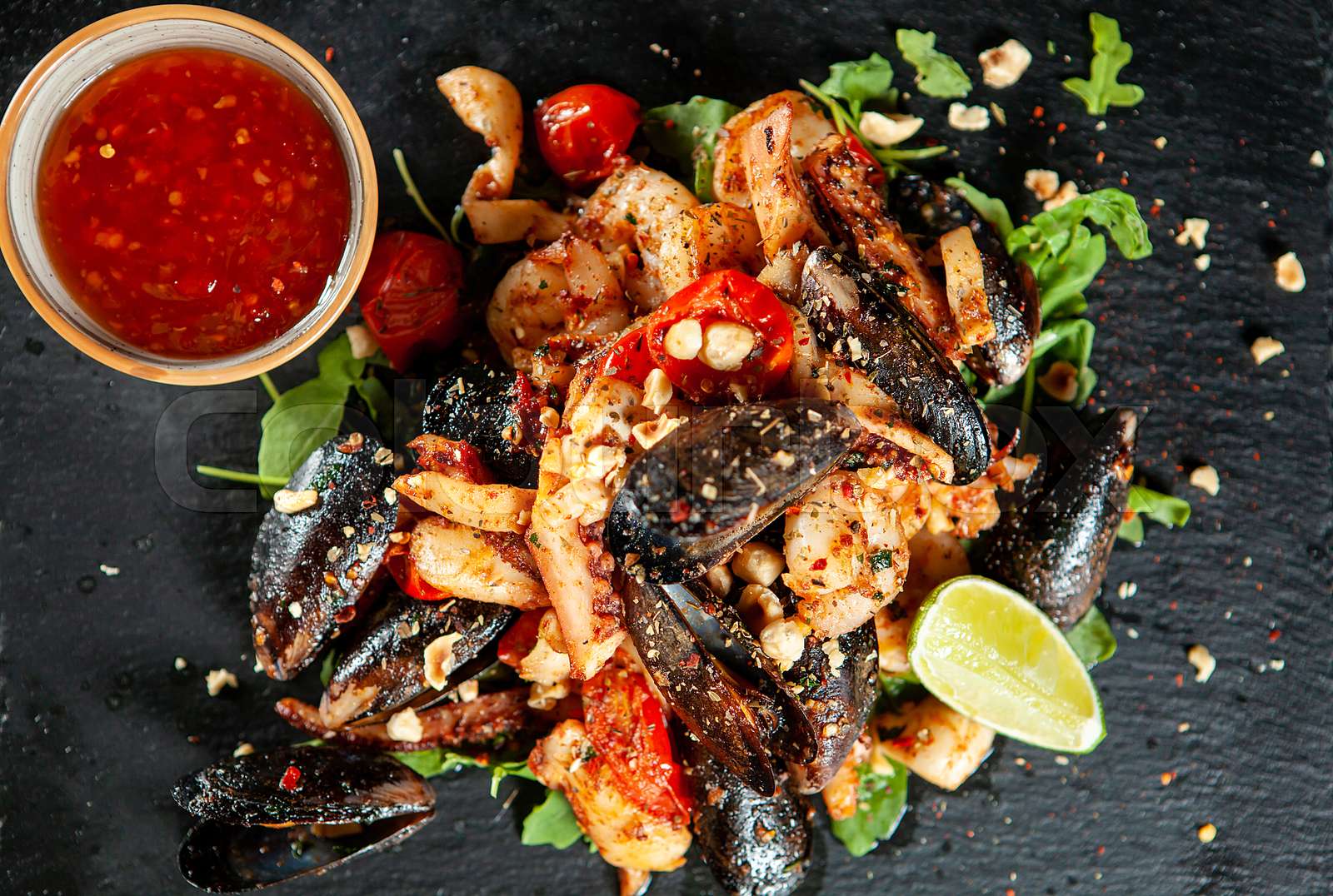 Delicious seafood with spicy sos | Stock image | Colourbox